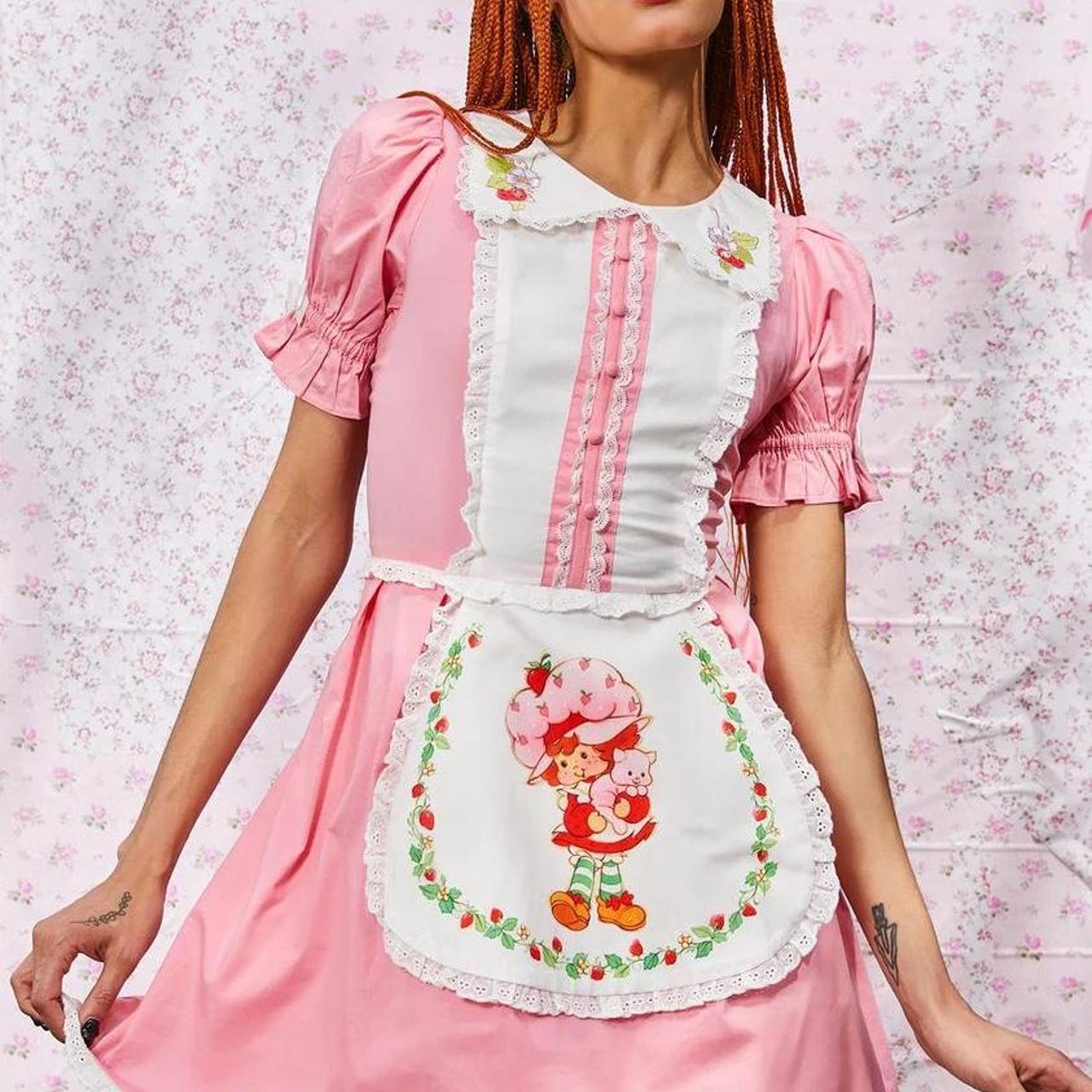 dolls kill x strawberry shortcake pink apron dress... - Depop