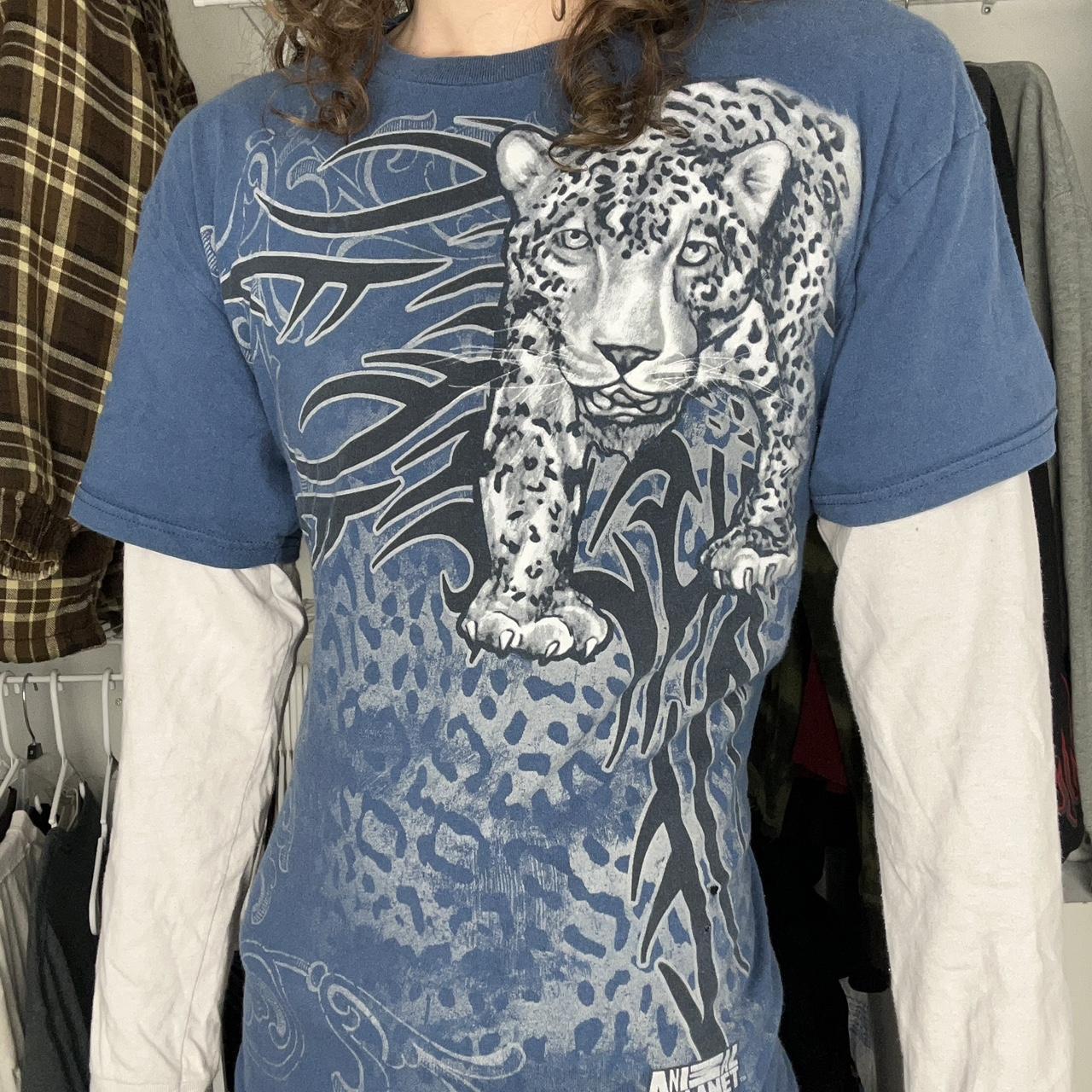 grunge y2k leopard layered shirt Some small... - Depop