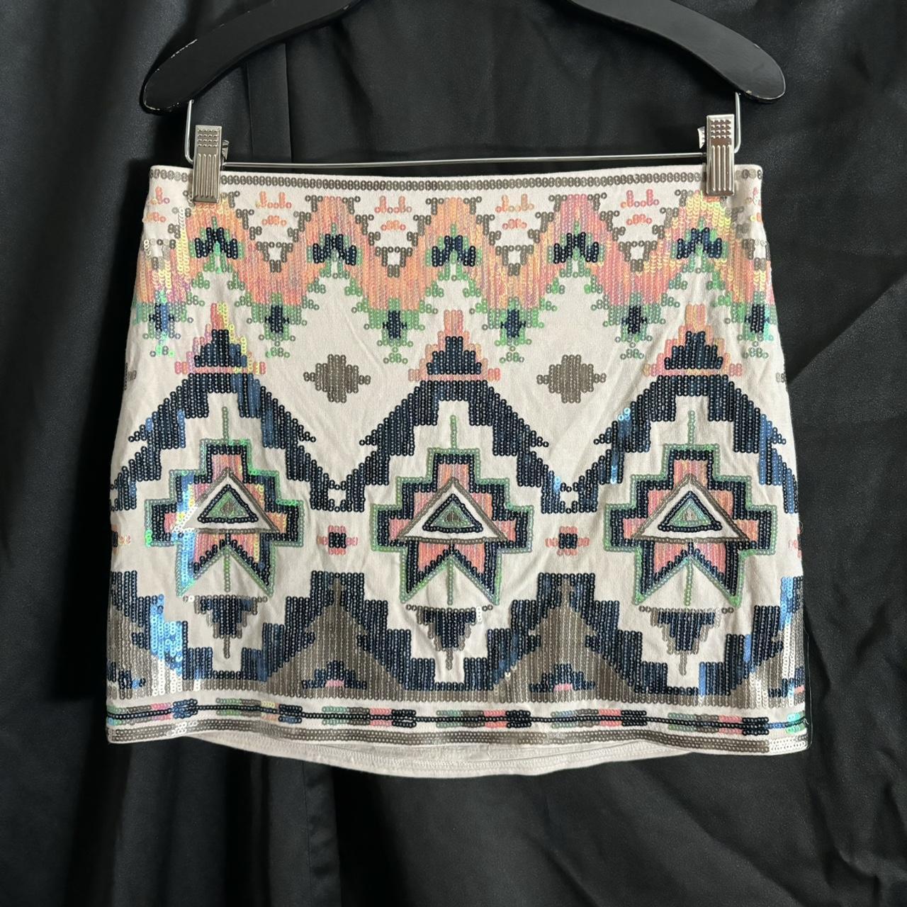Y2K express Aztec print sequin iridescent mini... - Depop