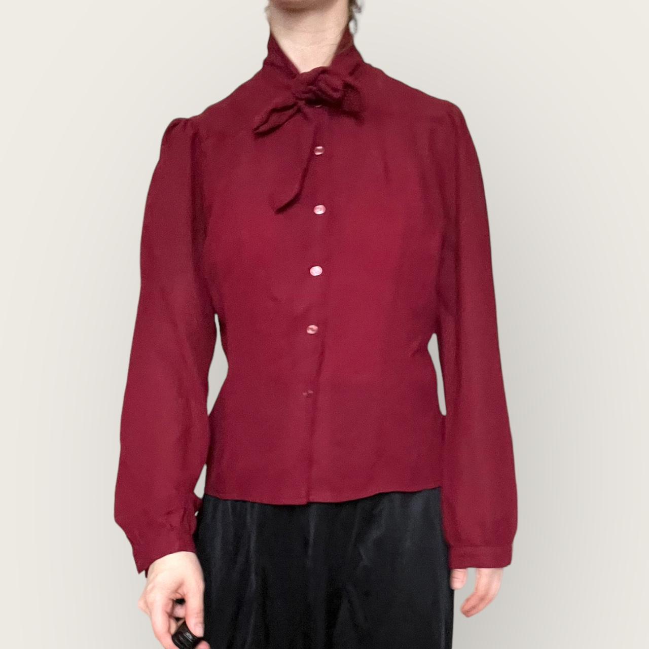 Vintage maroon button-up blouse with a... - Depop