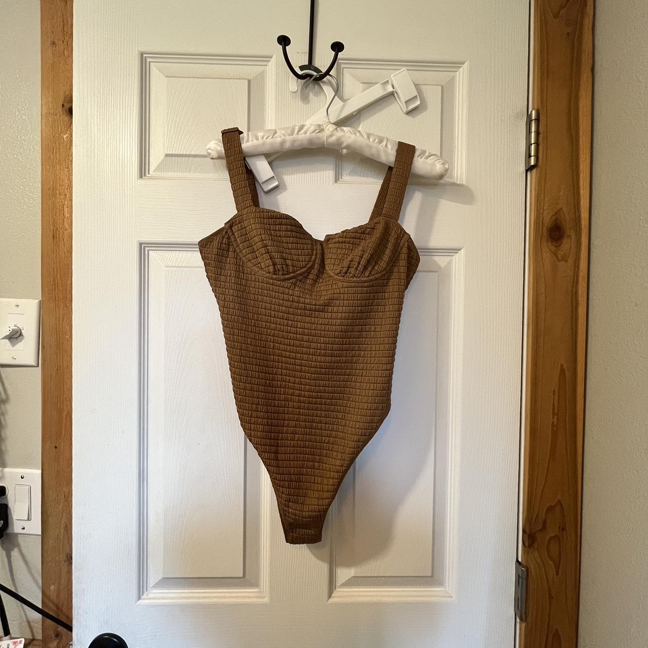 Small PacSun one piece swim suit, brown, never worn - Depop