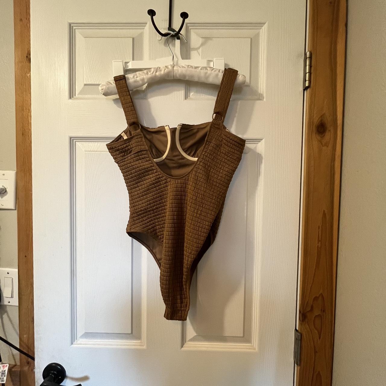 Small PacSun one piece swim suit, brown, never worn - Depop