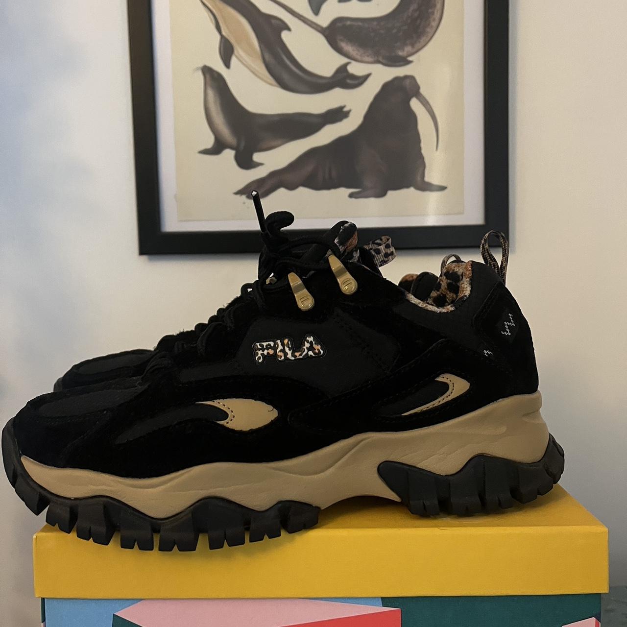 chunky fila ray tracer leopard print trainers size... - Depop