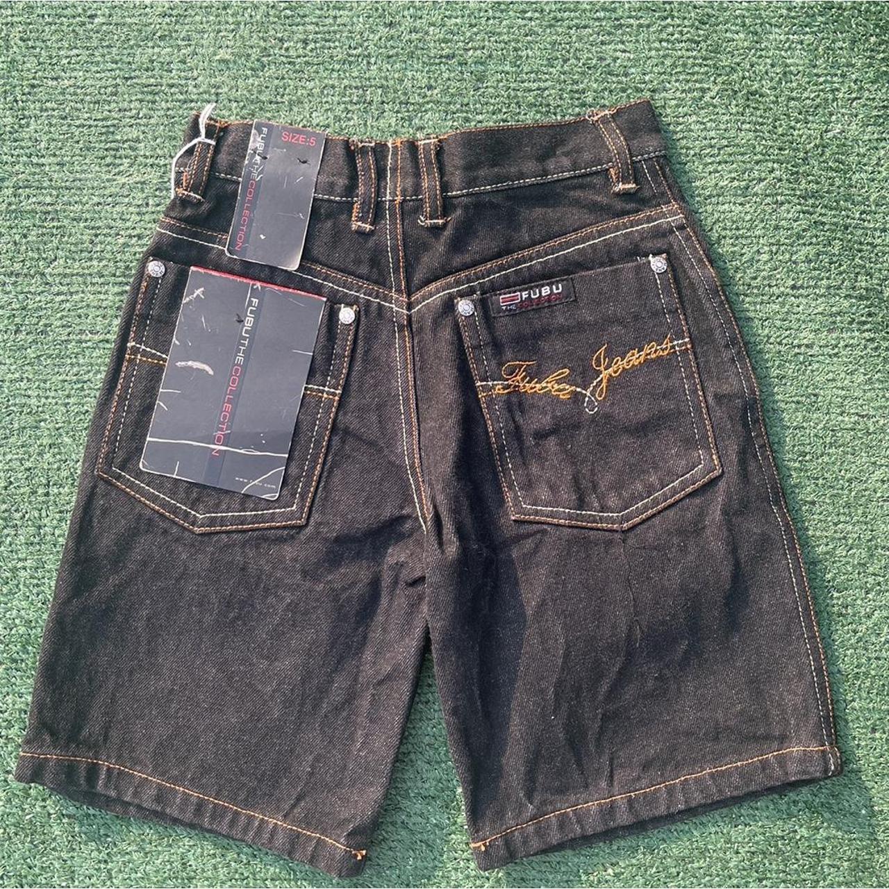Vintage DeadStock Black Fubu Jean shorts Waist... - Depop