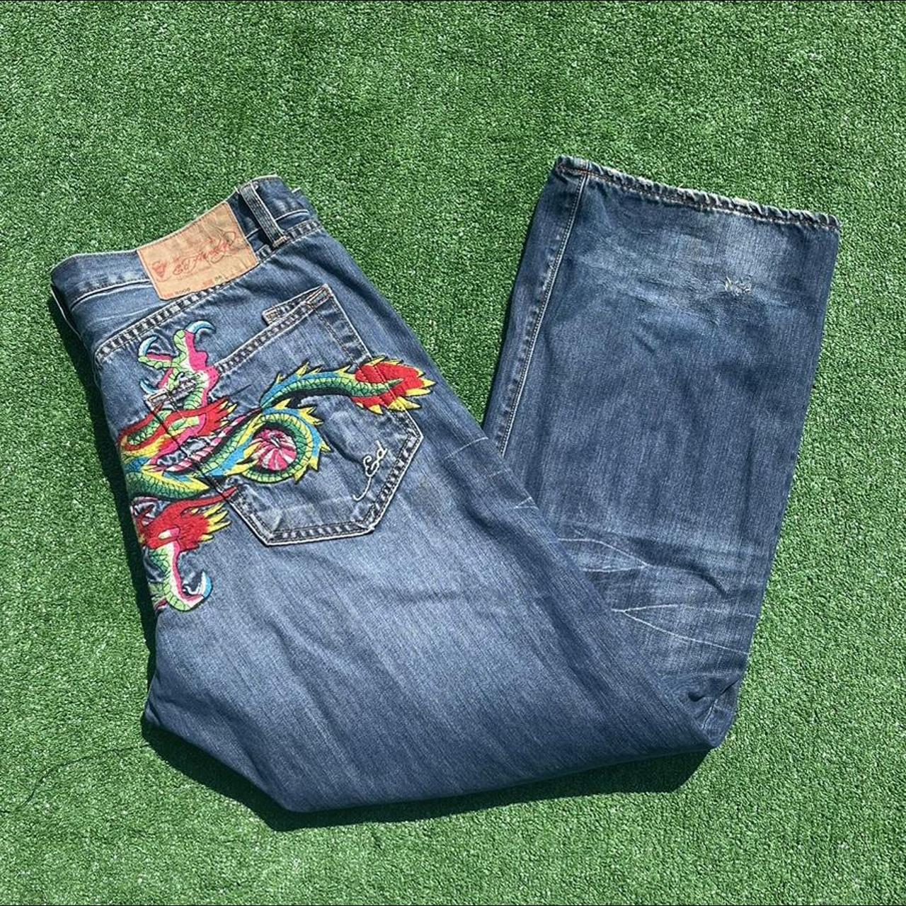 Vintage Blue Wash Dragon Ed Hardy Jeans Waist... - Depop