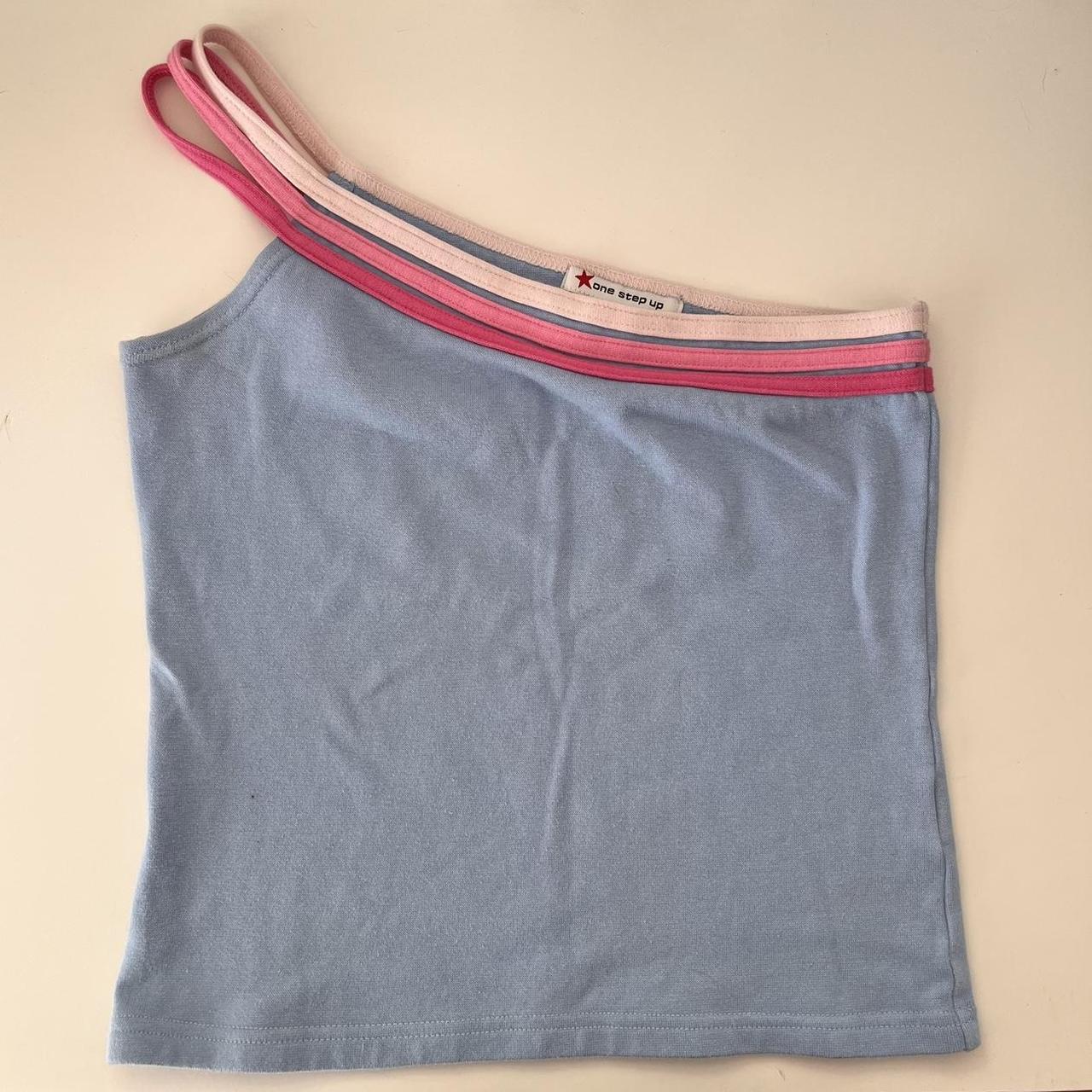 One Step Up Women's Blue and Pink Top | Depop