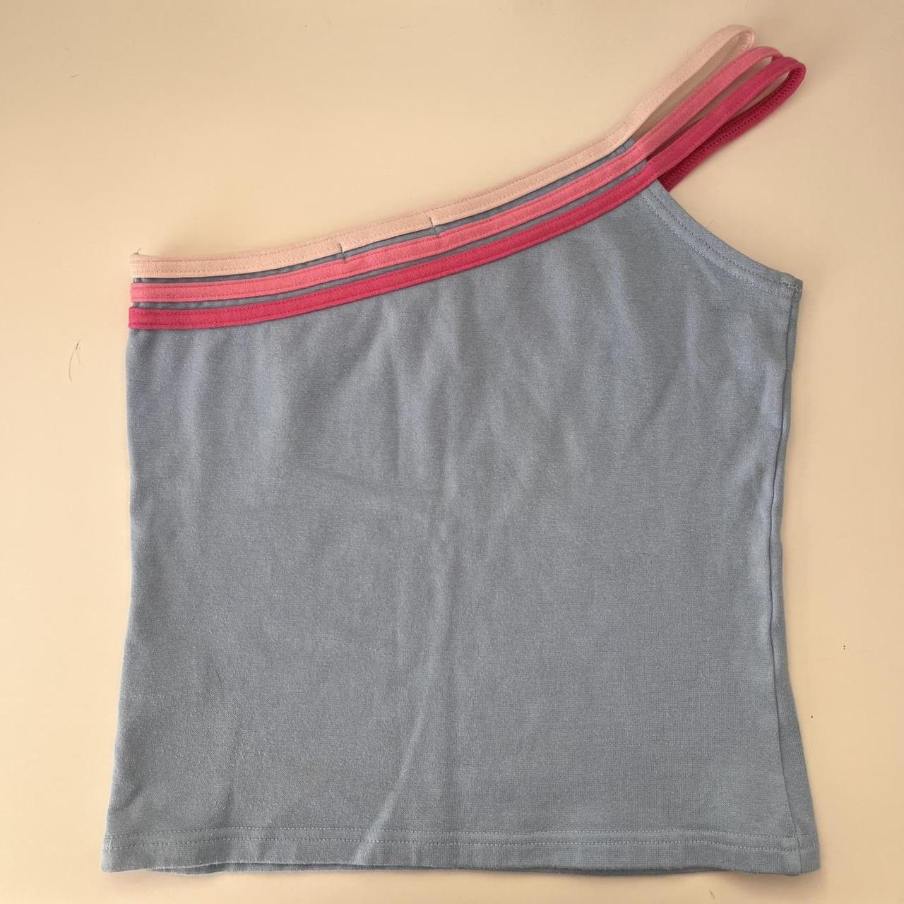 One Step Up Women's Blue and Pink Top | Depop