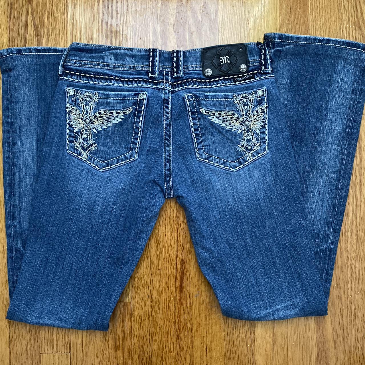 cutest low rise flared miss me jeans! size 29 has... - Depop