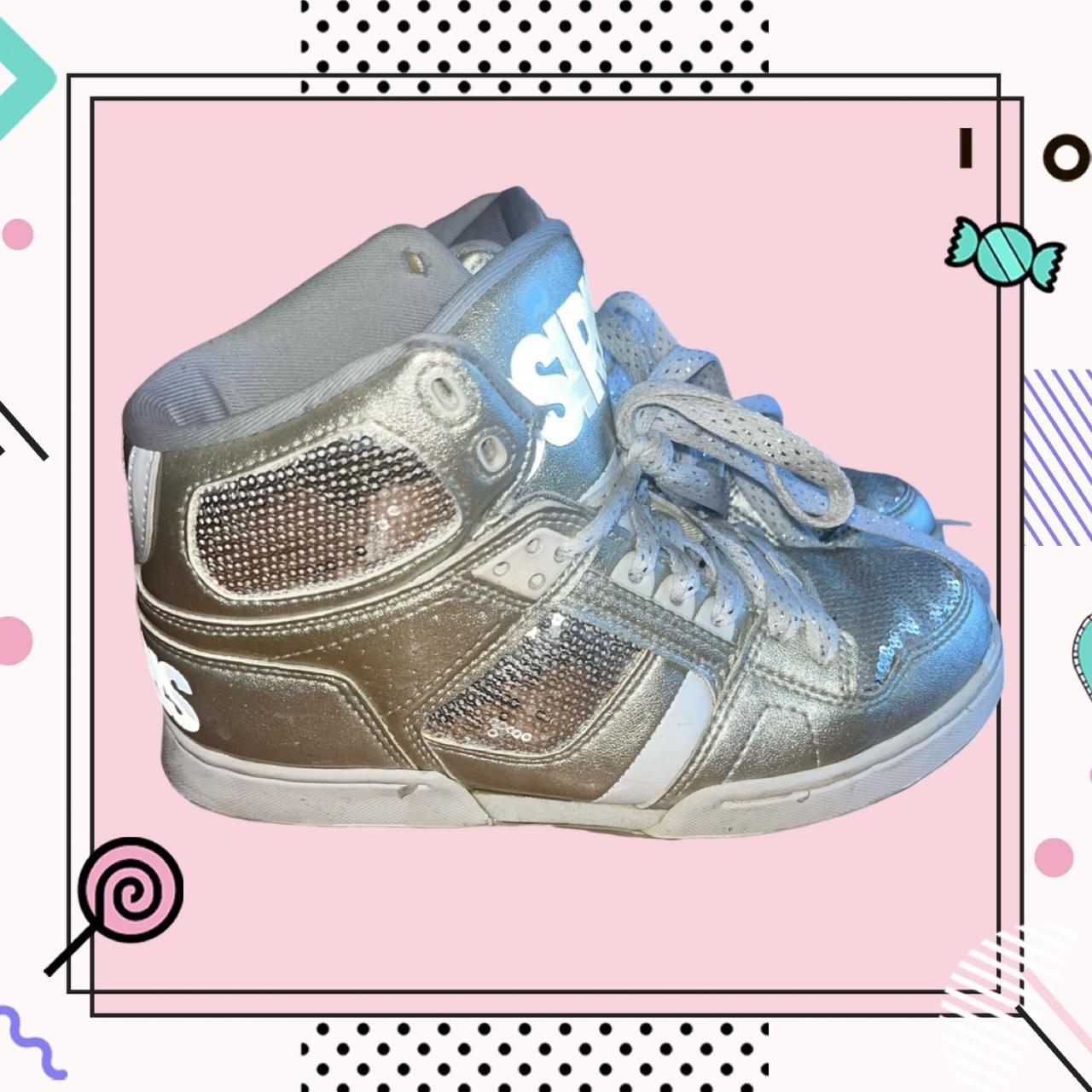 Women’s Y2K Sparkly Silver and white Osiris D3... | Depop