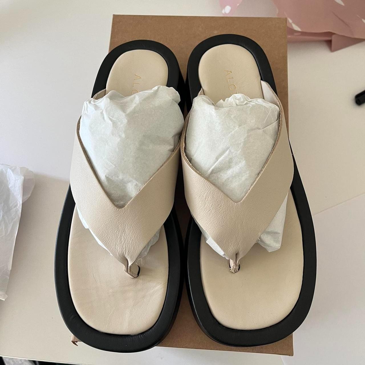 Alohas overcast leather sandal in ivory EU 37,... - Depop