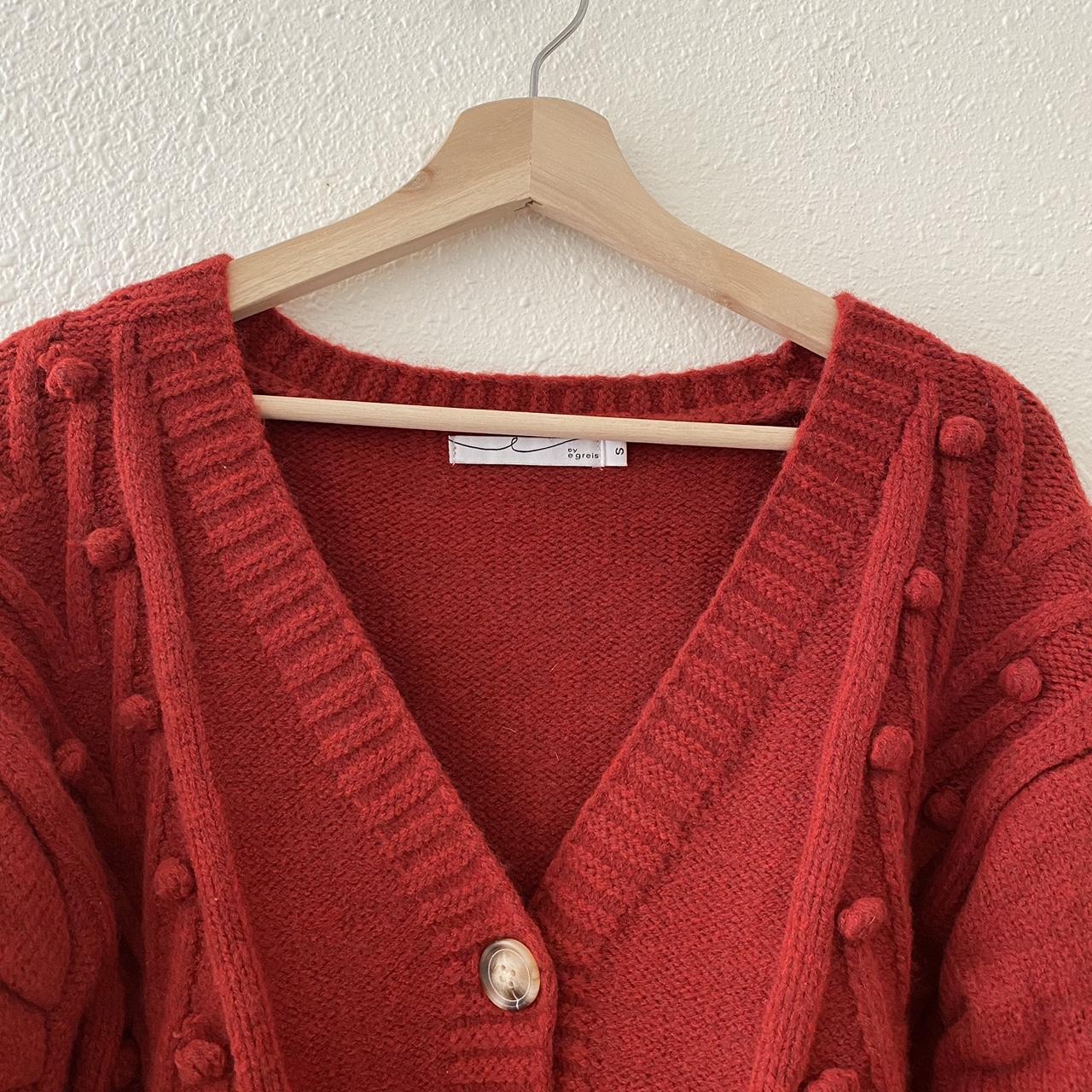 Chunky thick red cardigan size small. - Depop