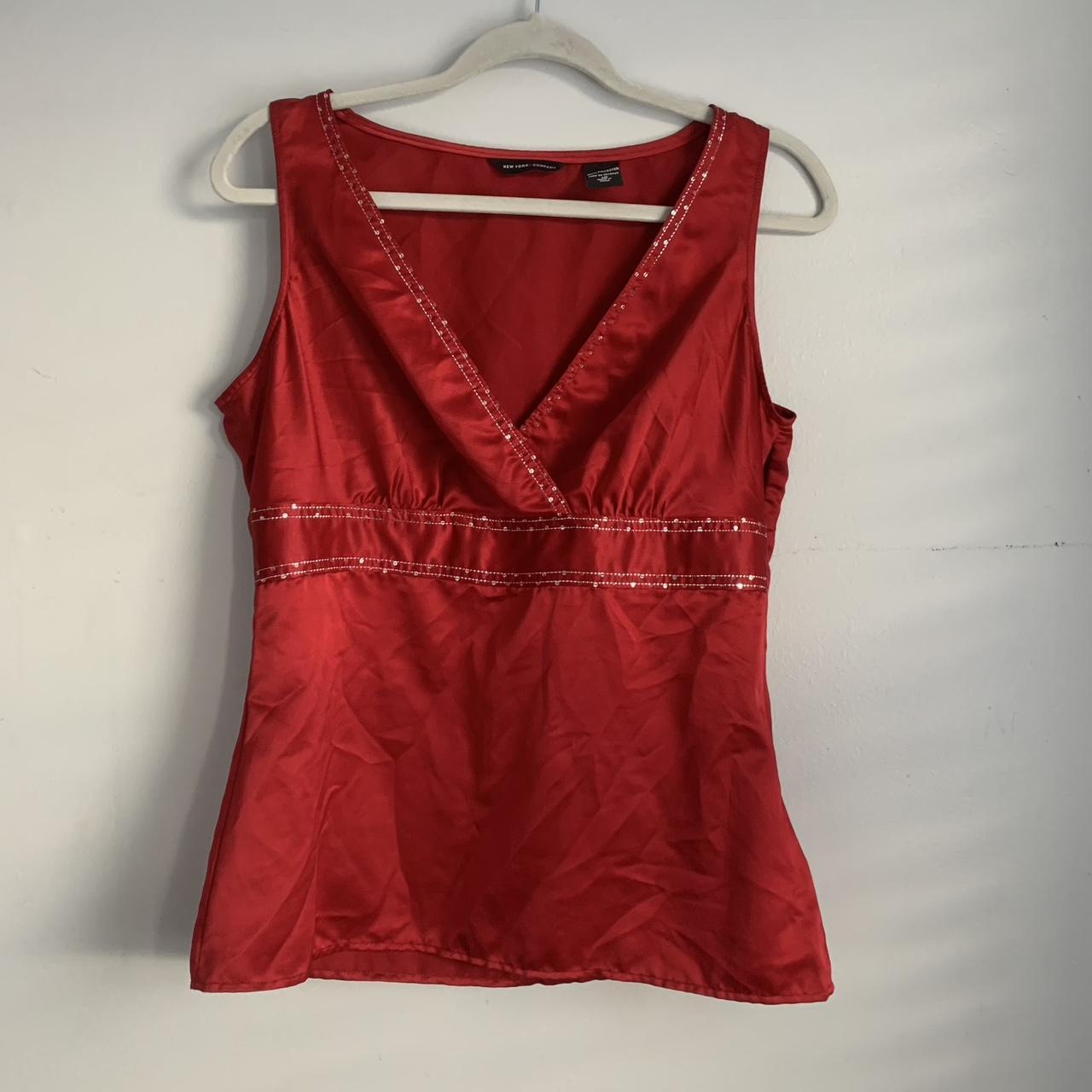 Vintage tank top red satin Size M // going out... - Depop