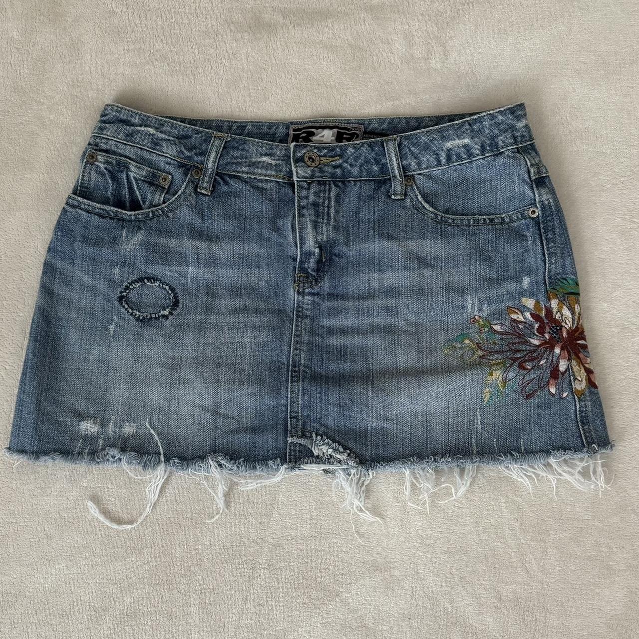 Rave jeans (r4r) flower decal denim mini skirt from... - Depop