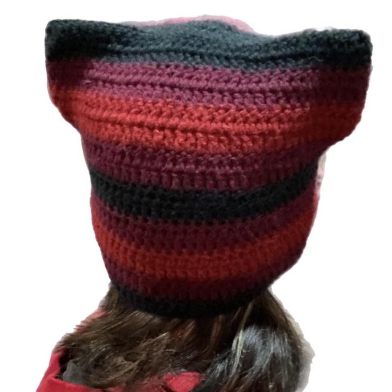red ombré striped cat ear beanie handmade *all... | Depop