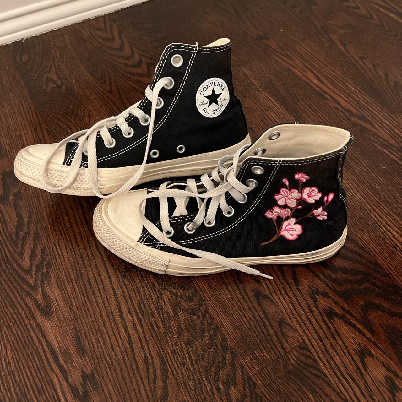 custom embroidered cherry blossom converse chuck 70s... - Depop