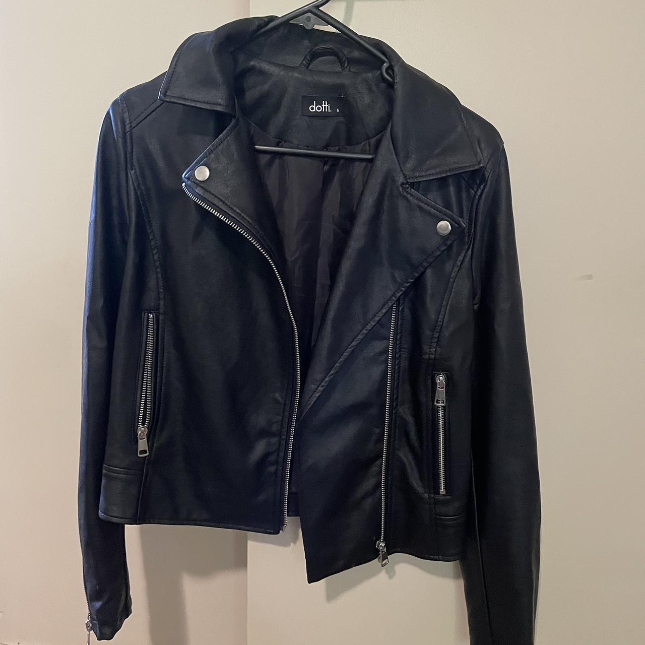 BLACK FAUX LEATHER JACKET DOTTI SIZE 6 | Depop