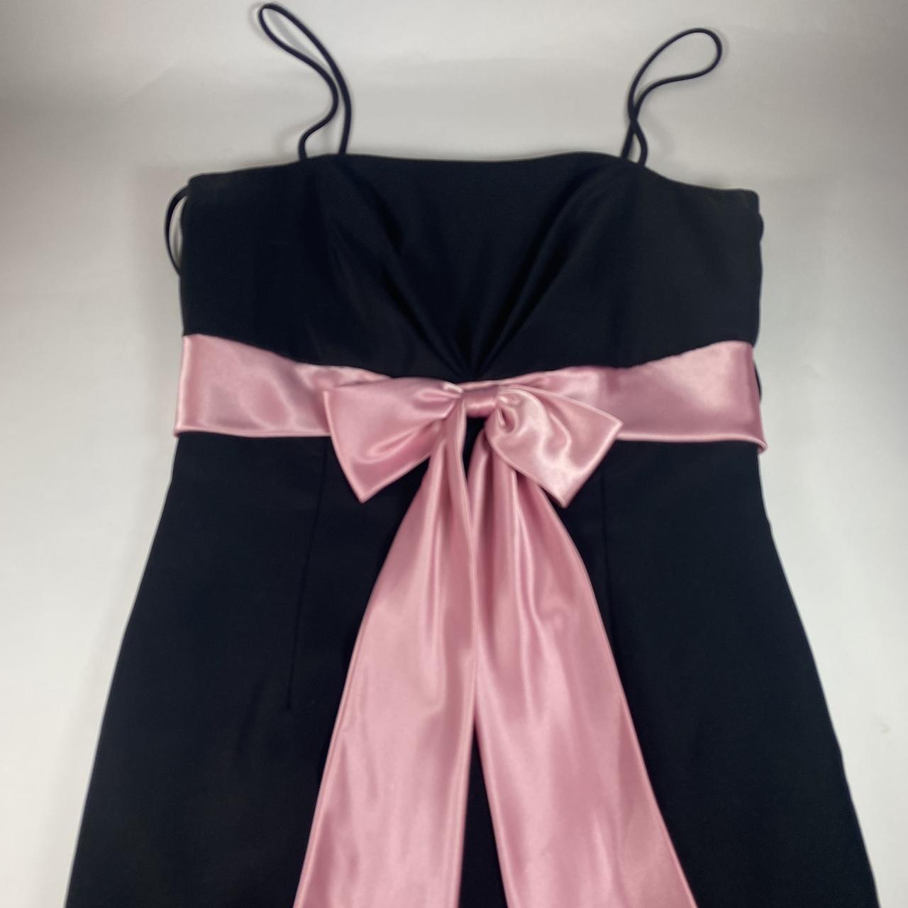 Black Midi Dress with pink bow detailing in front... - Depop