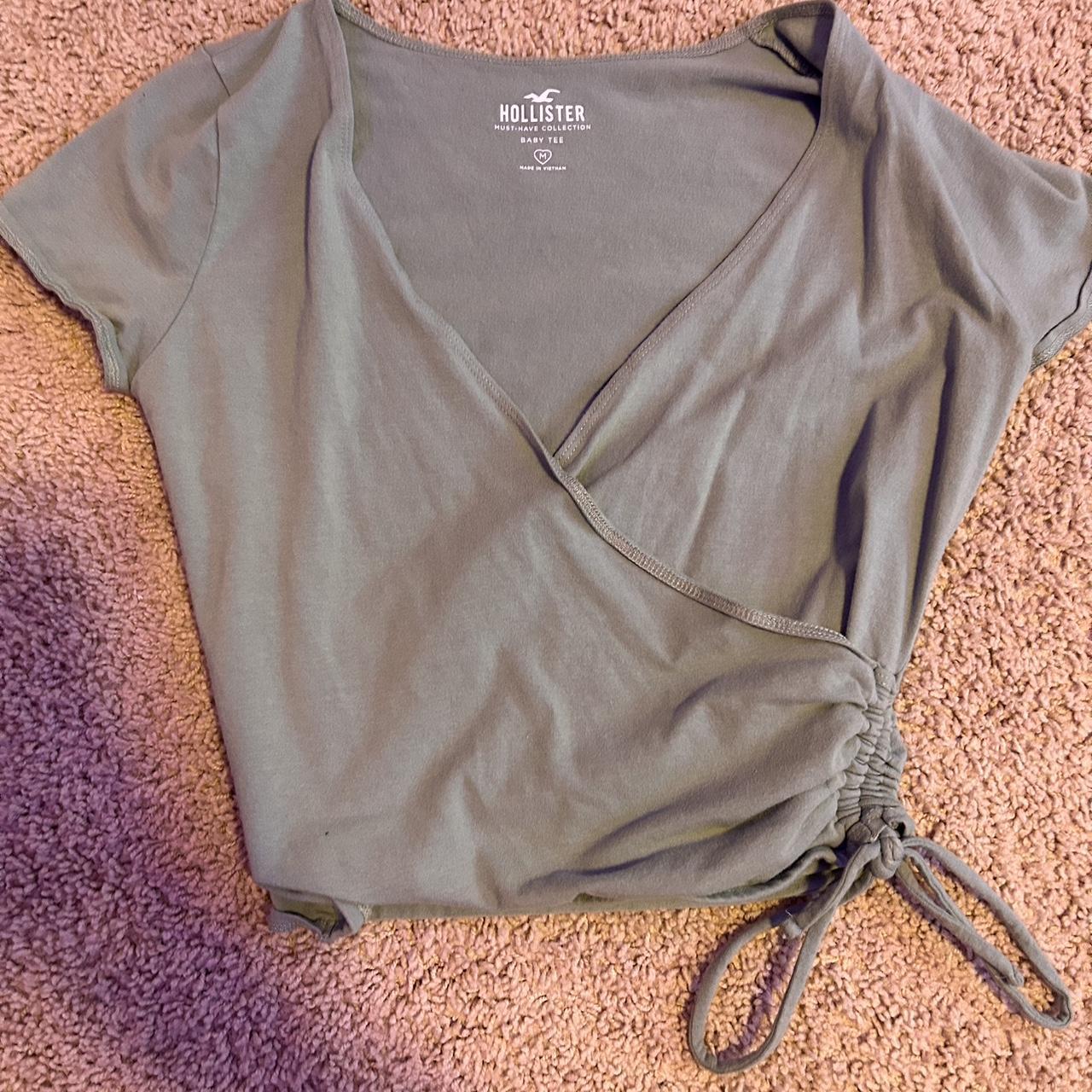 V neck sage green Hollister too Stretchy Size M Very... - Depop