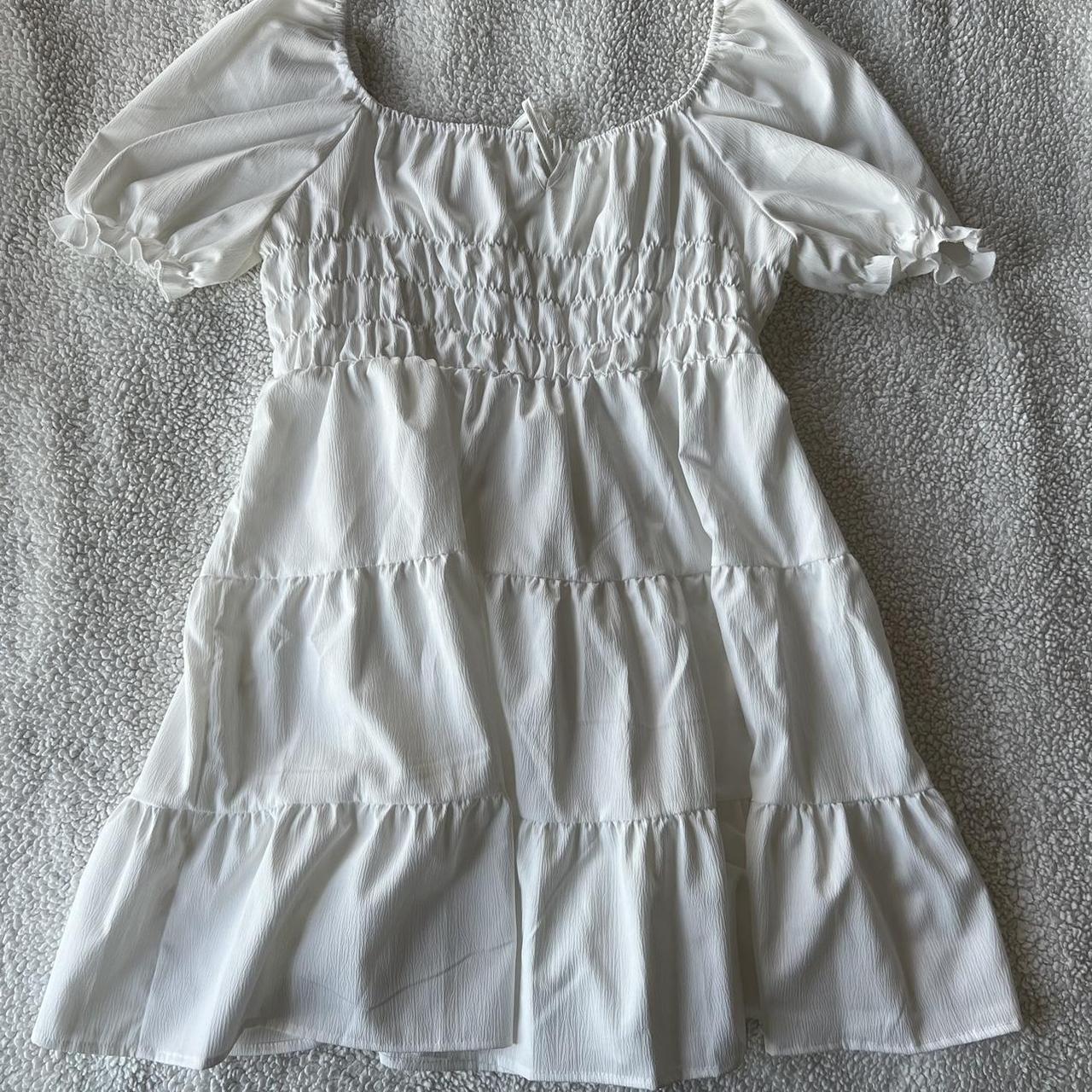 shein plus size white flowy mini dress cottage core... - Depop