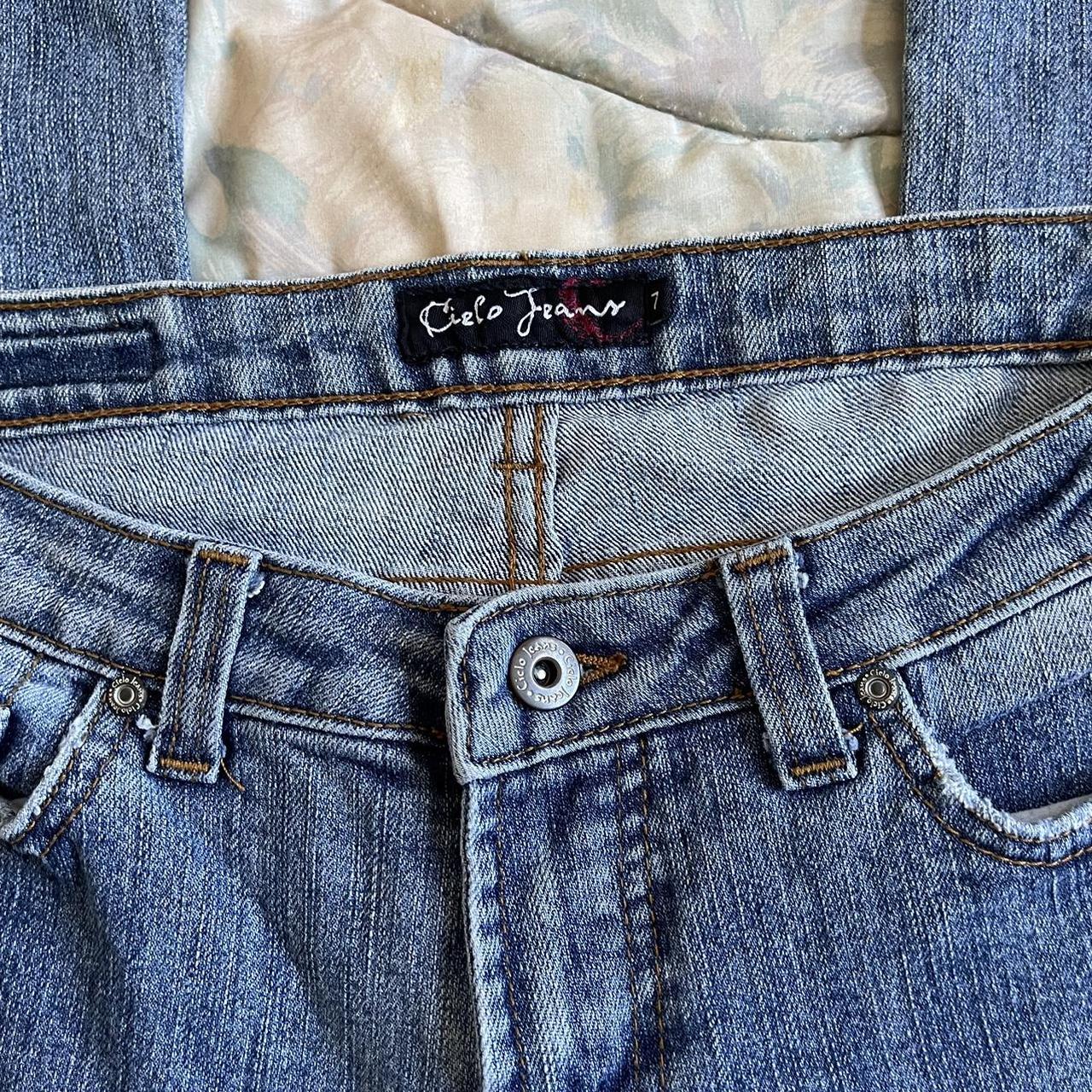 “cielo jeans” blue mid rise jeans with rhinestone... - Depop