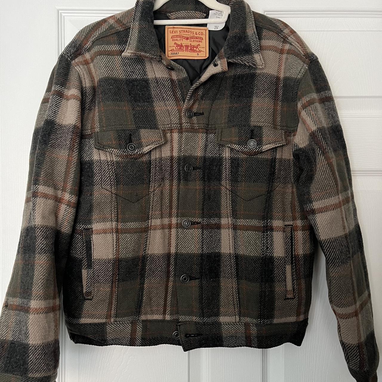 LEVI WOOL PLAID WOOL 70587 TRUCKER JACKET Gray Green... - Depop