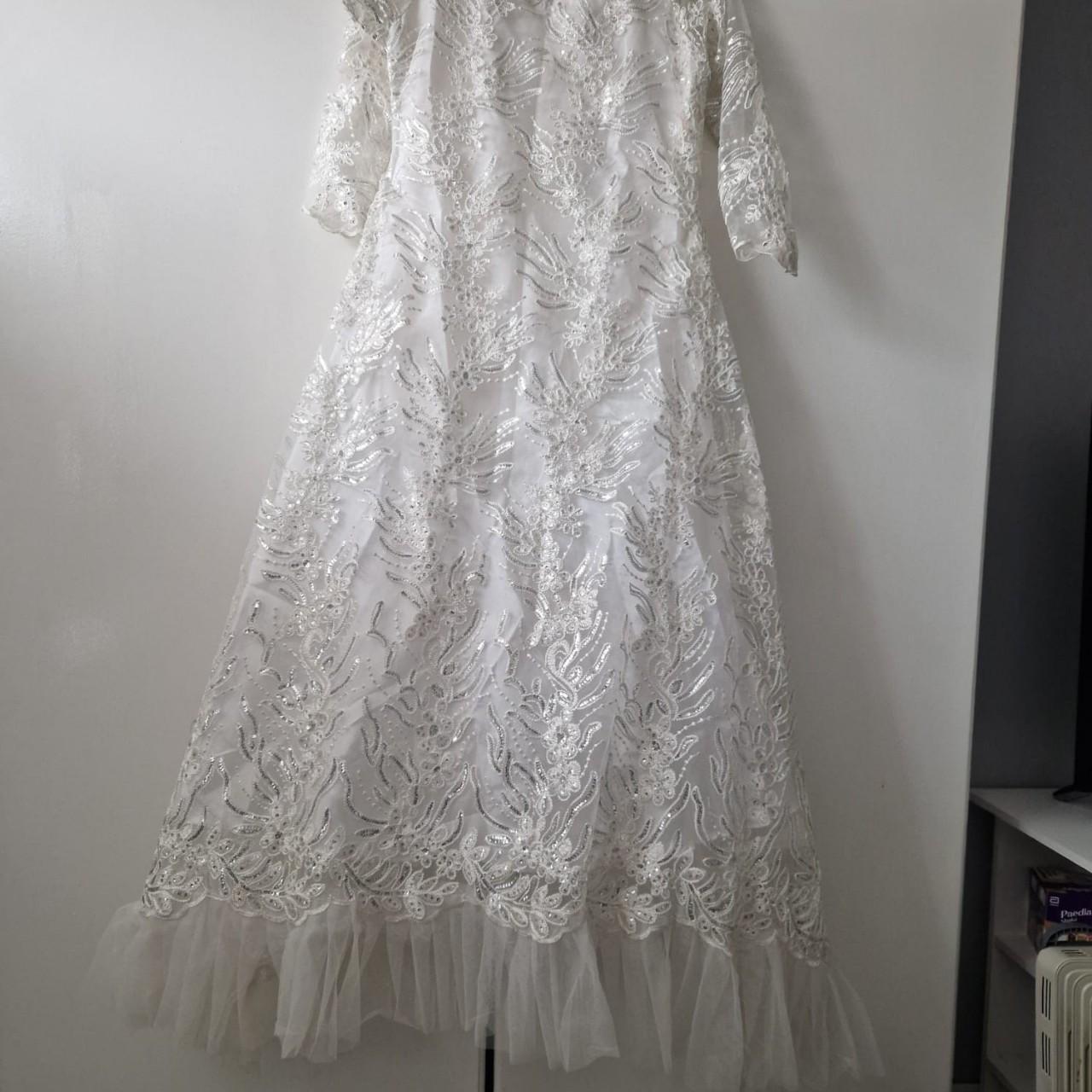 White Embroidered Net Dress, perfect for party or a... - Depop