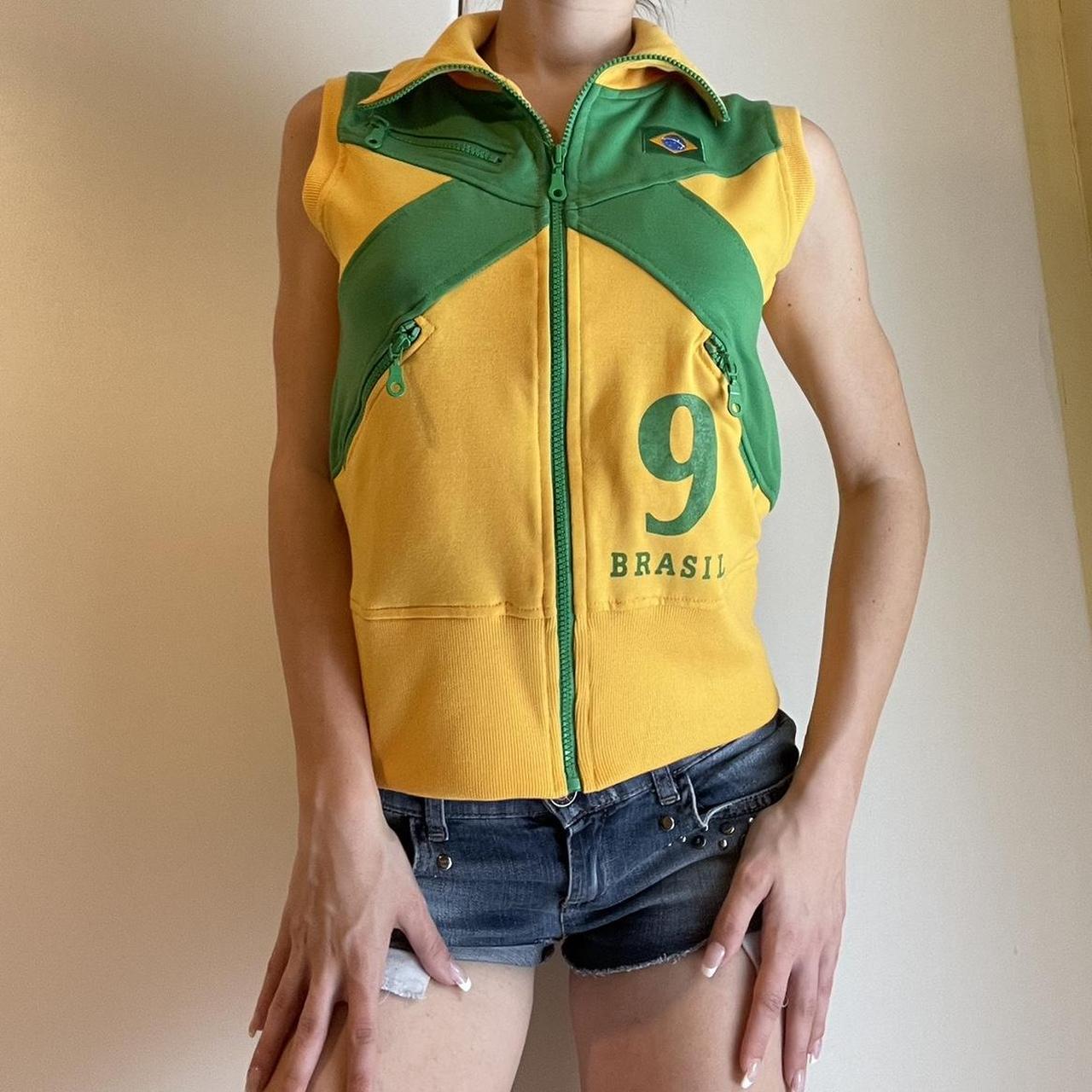 Vintage y2k ‘Brasil’ sleeveless zip up🇧🇷 Yellow and... - Depop