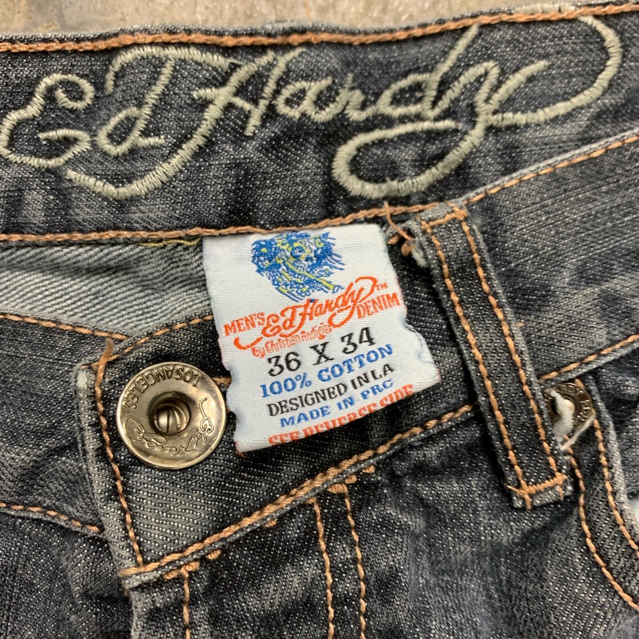 Vintage ED Hardy Double Tiger Embroidered Jeans... - Depop