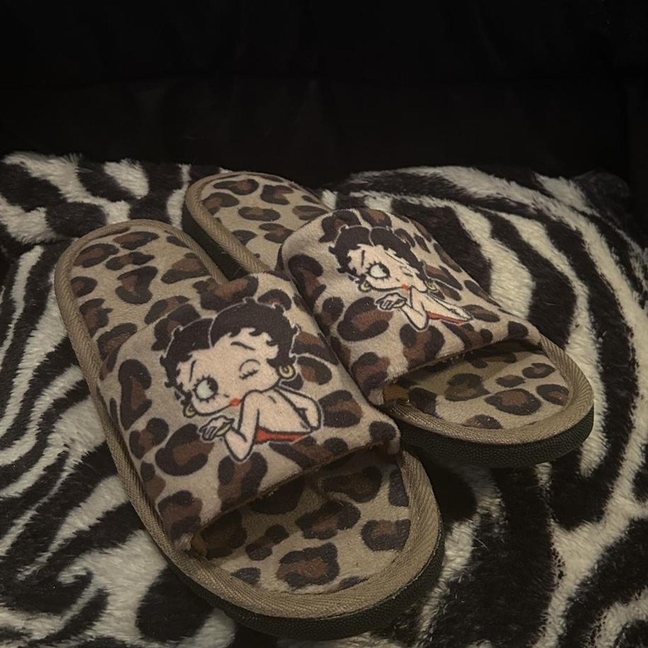 leopard print betty boop slippers - size 8 in... | Depop