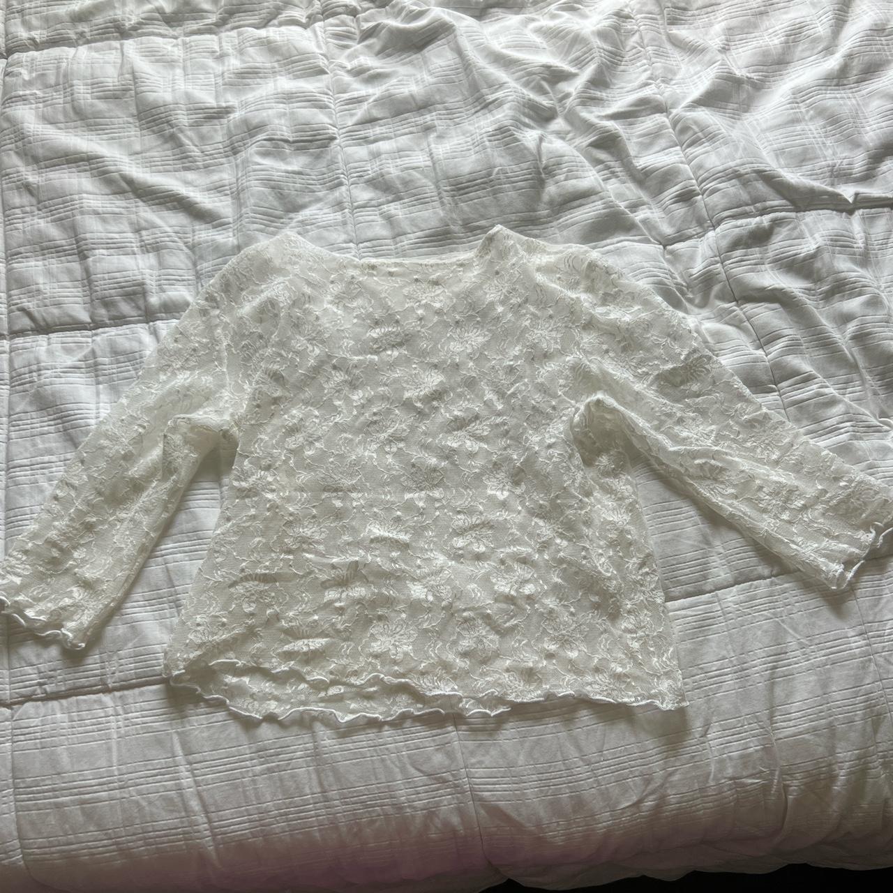 Lacy Flowered Transparent White Shirt - Depop