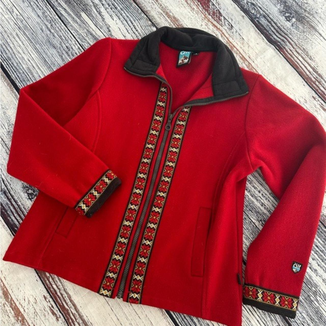 Alf By Kuhl Red Bergan Wool Zip Front Jacket Size... - Depop