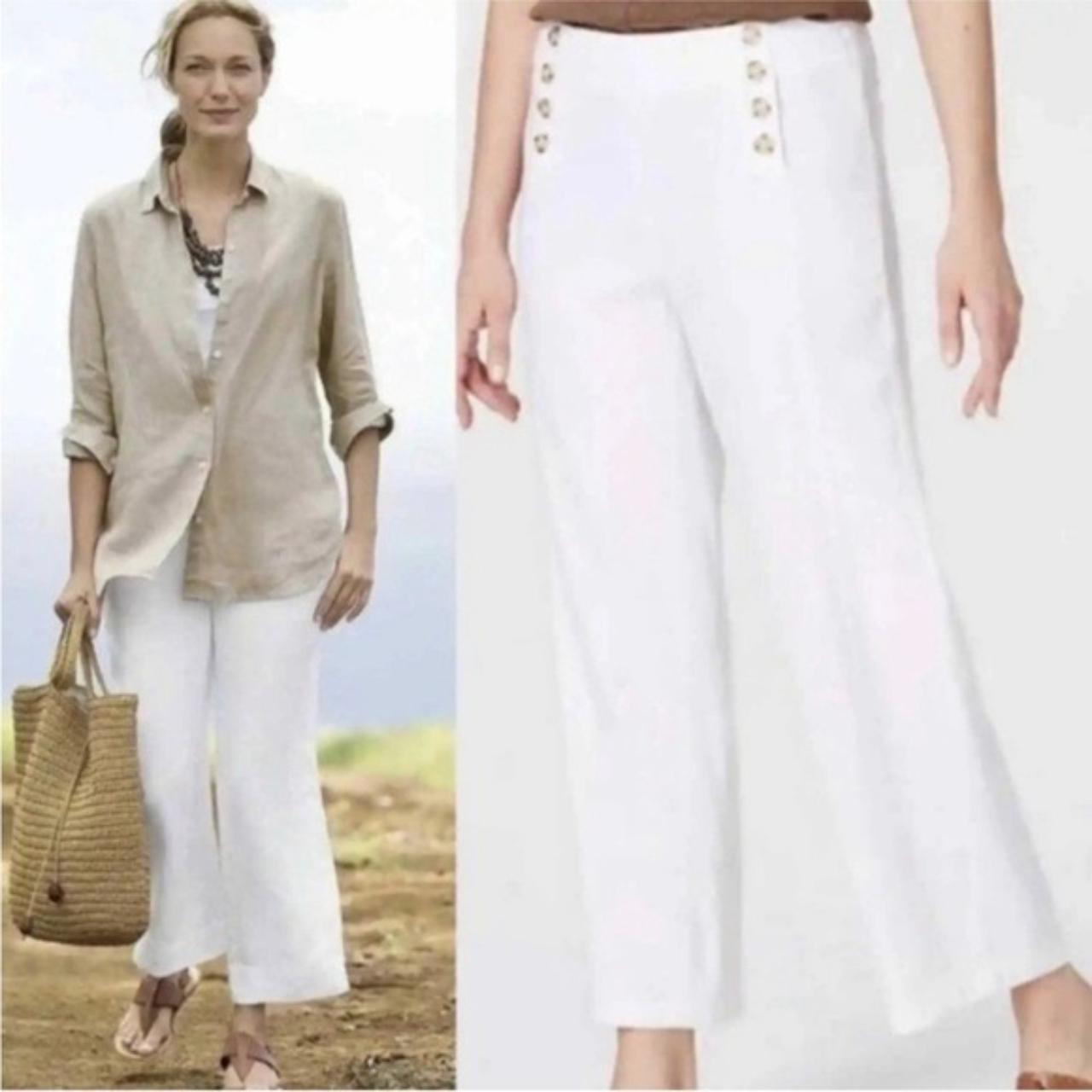 J. Jill 100% Linen White Culottes with Side Buttons,... - Depop