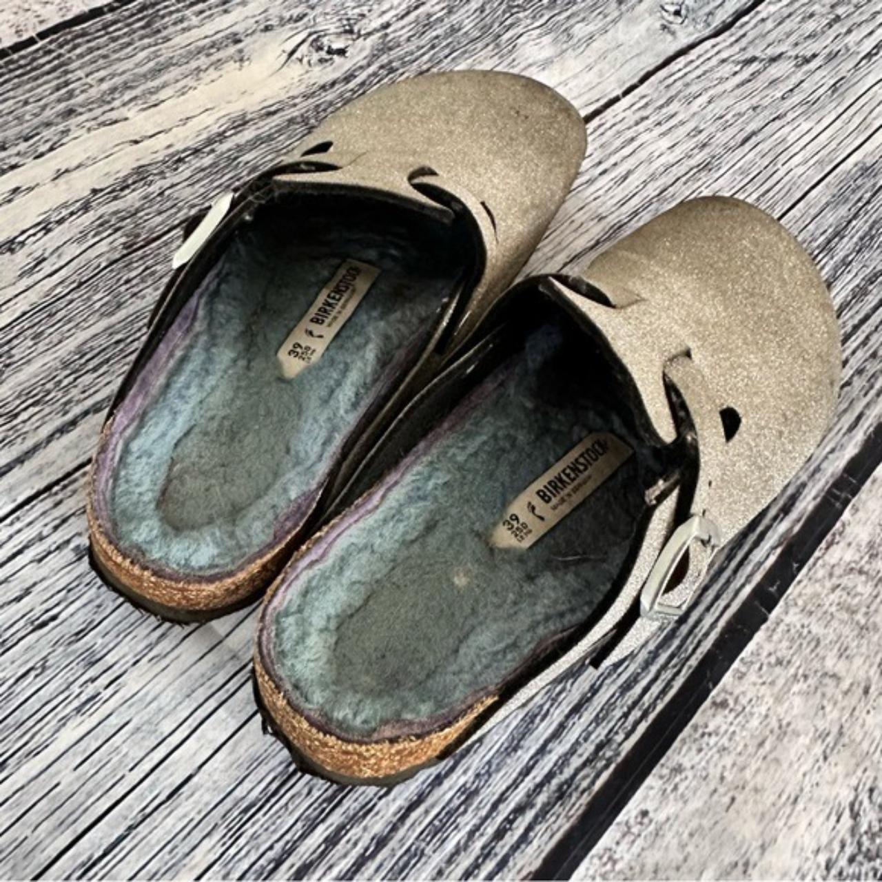 Birkenstock Silver Glitter Boston Clogs Size 39... - Depop