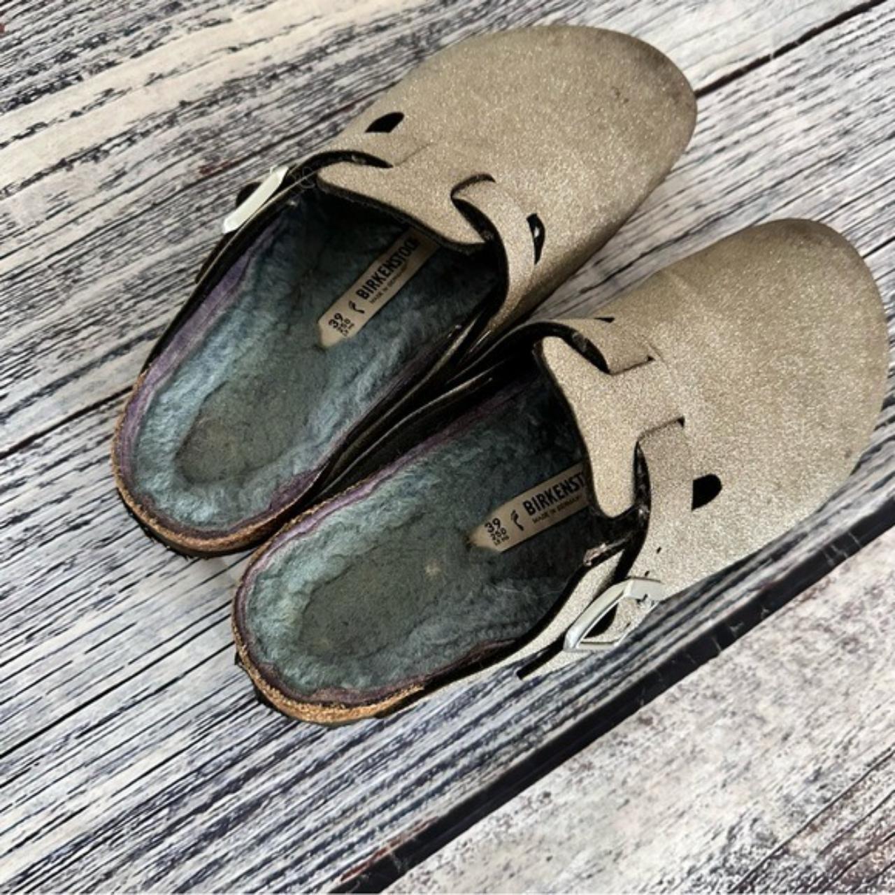 Birkenstock Silver Glitter Boston Clogs Size 39... - Depop