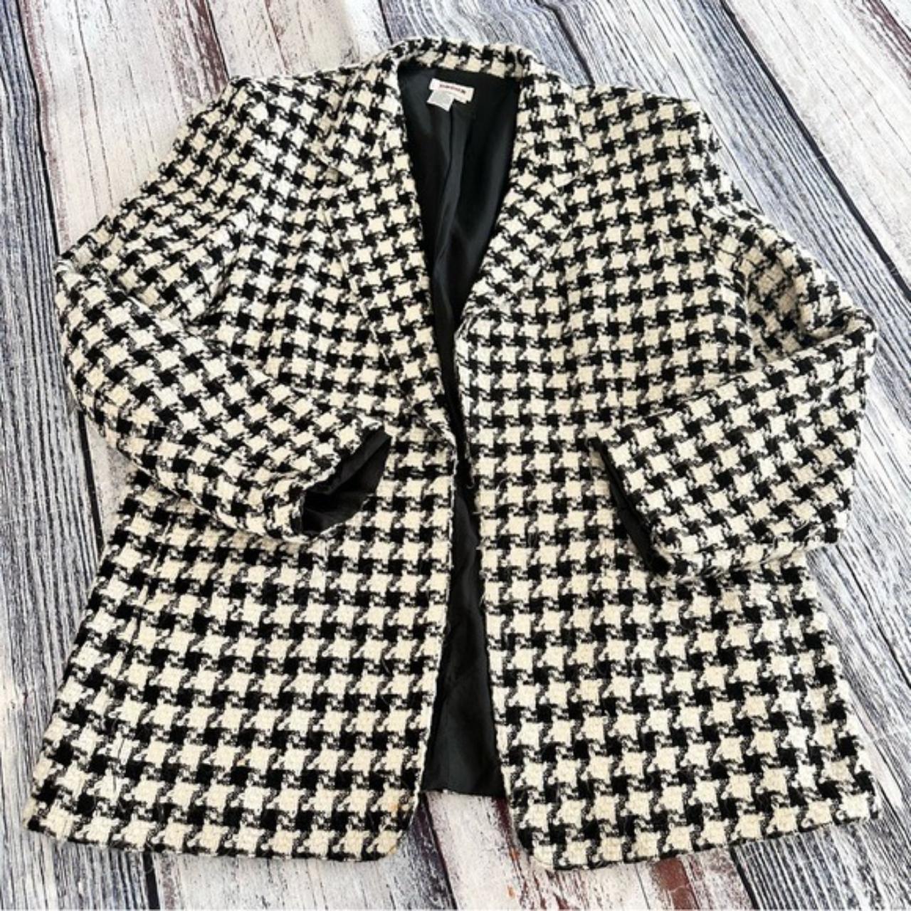 Vintage Rodier Wool Blend Houndstooth Black/White... - Depop