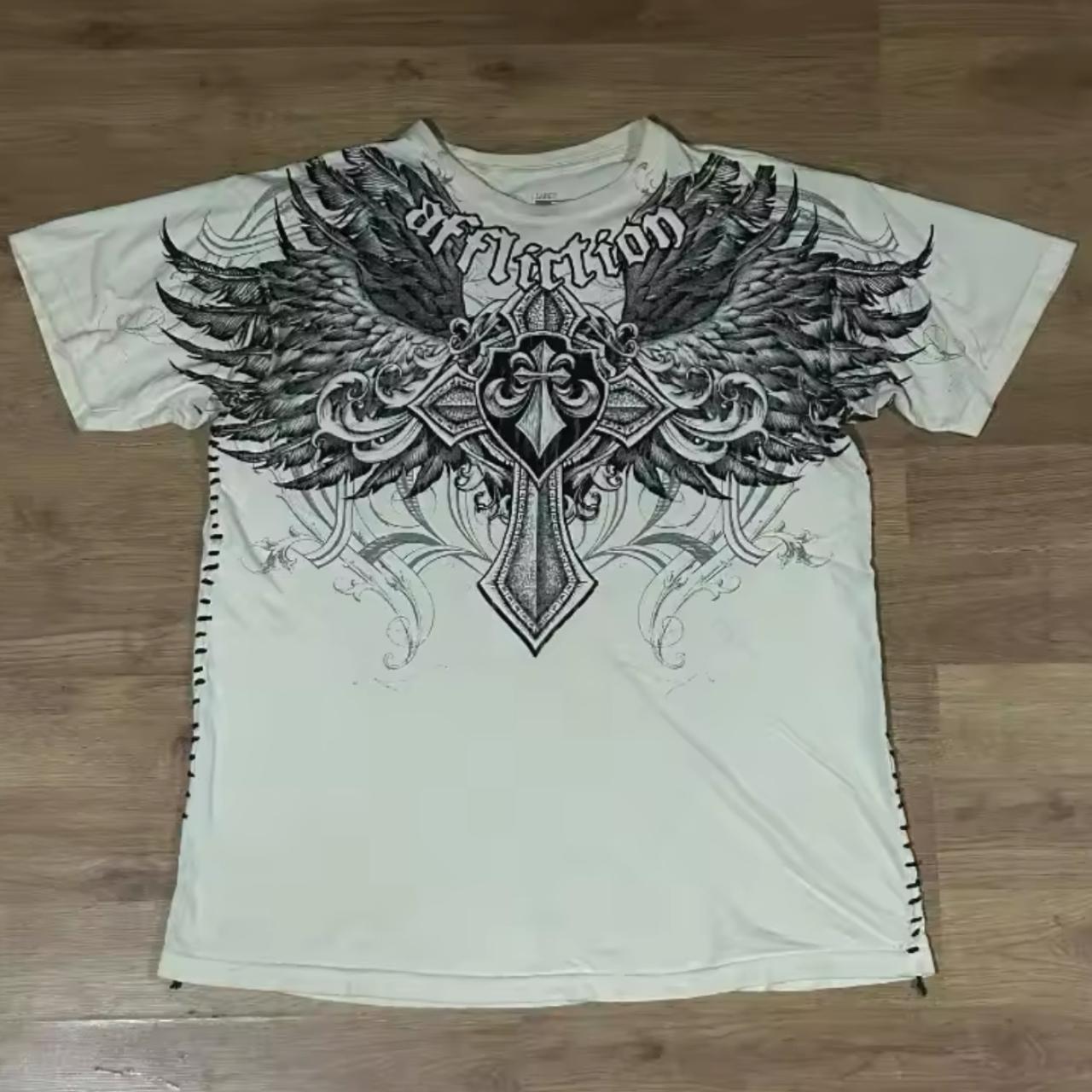 Affliction shirt with wings and cross - Depop