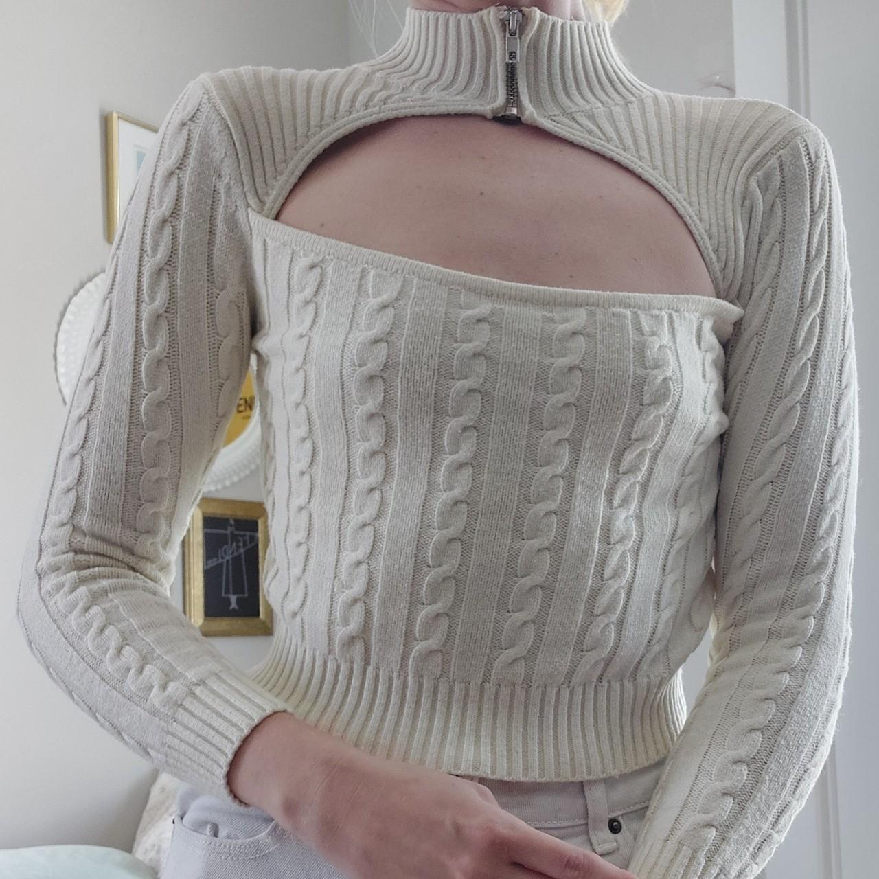 Cropped Cider cut-out knit creme sweater Like-new,... - Depop