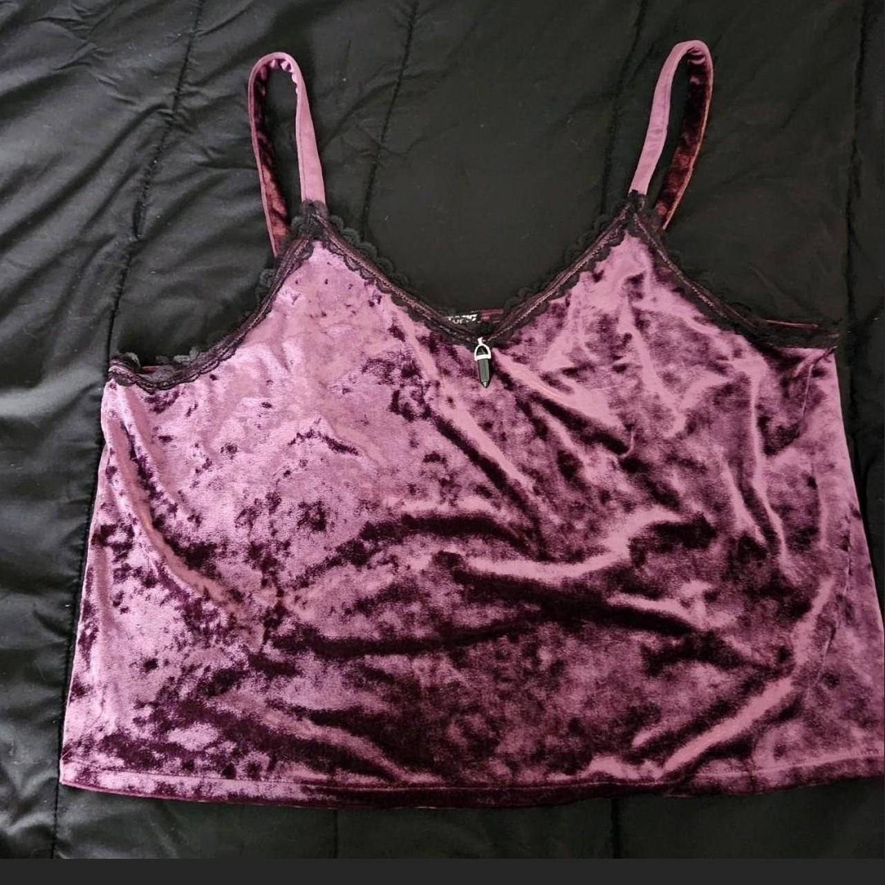 Hot Topic purple velvet tank top with black lace and... - Depop
