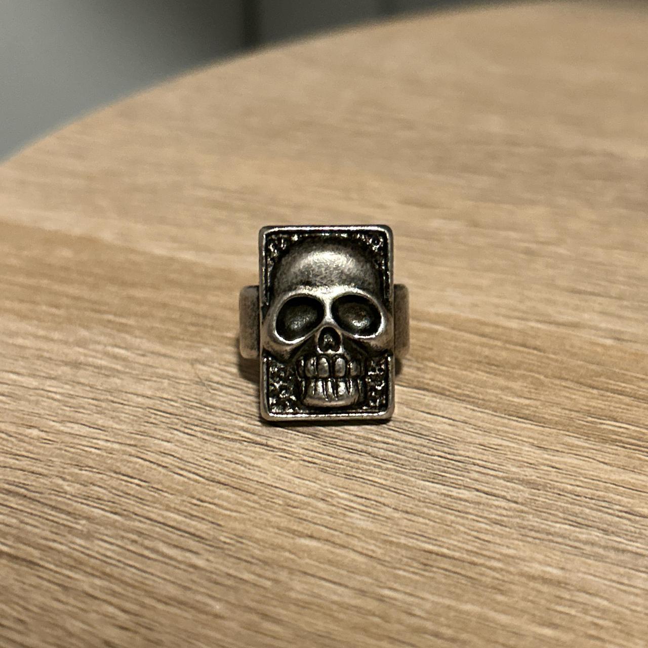 Silver stainless steel skull pinky ring #skullring... | Depop