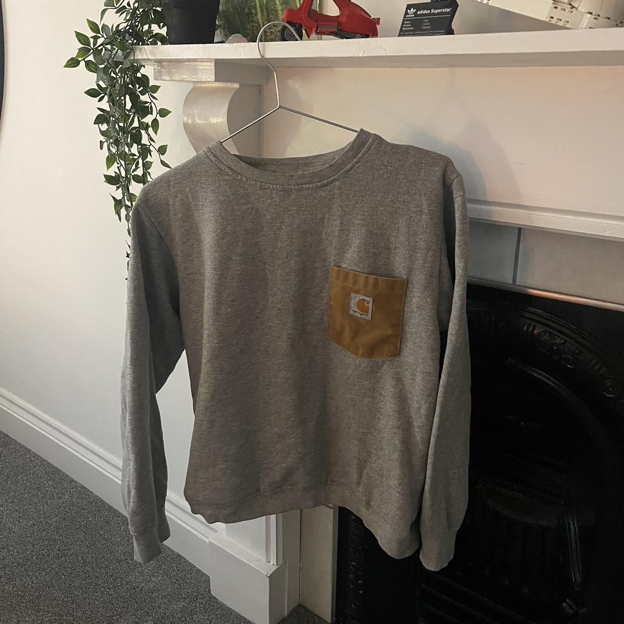 reworked carhartt jumper size small worn handful... - Depop