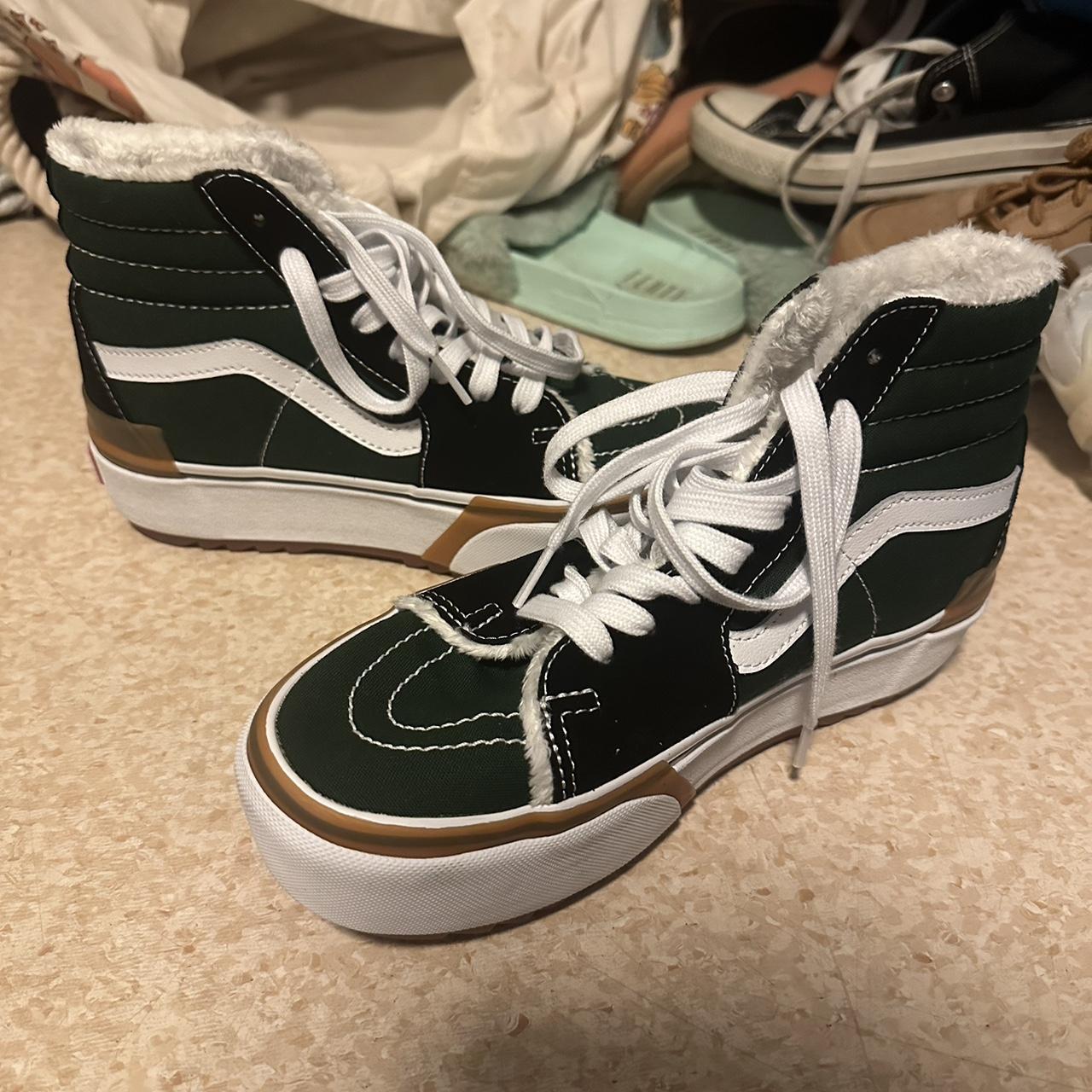 green and black hi-top vans. worn once so really... - Depop