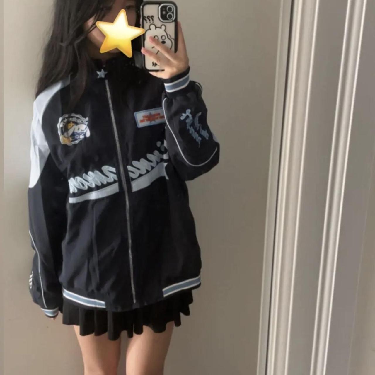 y2k oversized biker/racer/varsity jacket #y2k... - Depop