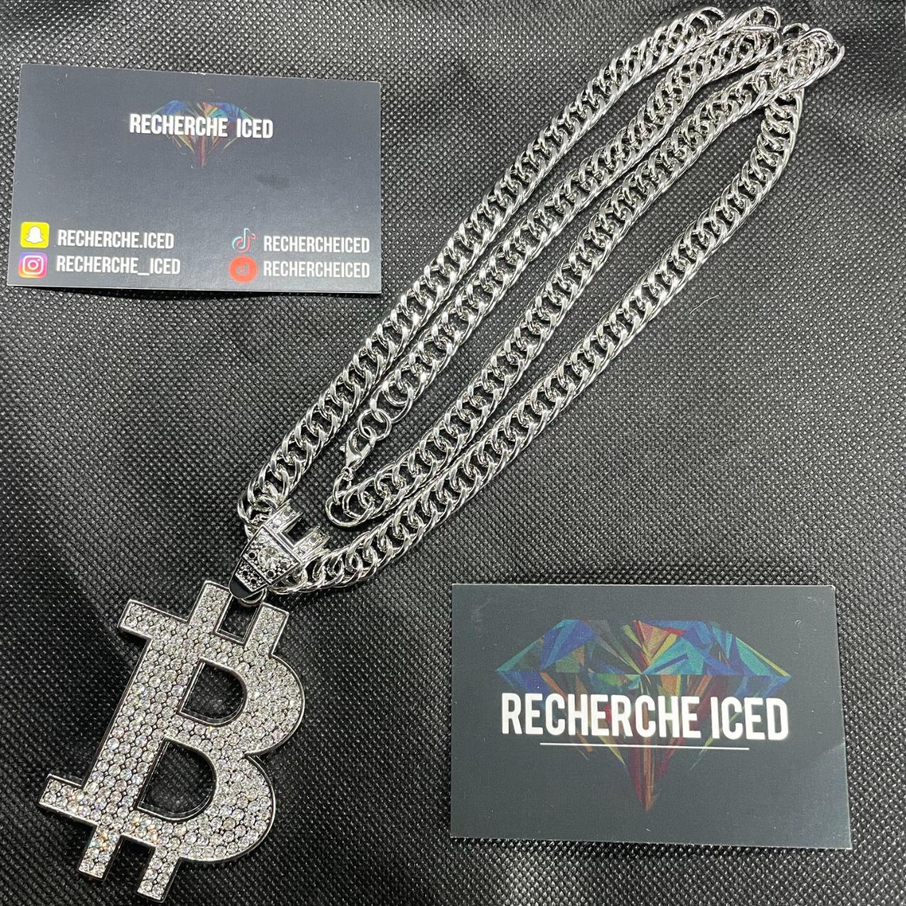 Iced Out Bitcoin Pendant with a 20 Inch Cuban Miami... - Depop