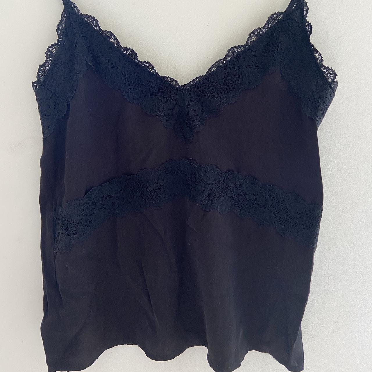 Black lace cami top with adjustable straps #vintage... - Depop