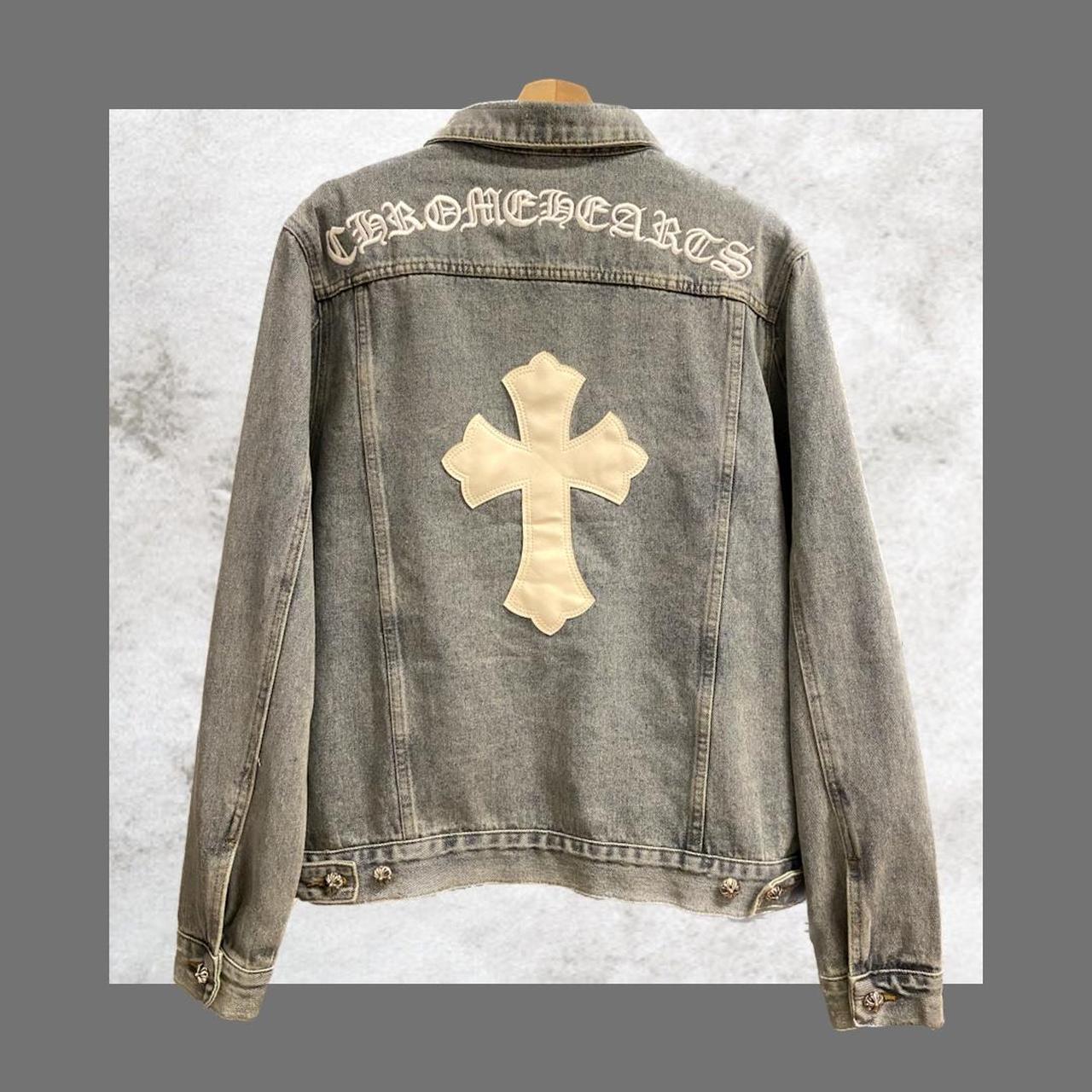 ⛓️ CHROME HEARTS ⛓️ Denim Jacket with Leather Cross... - Depop