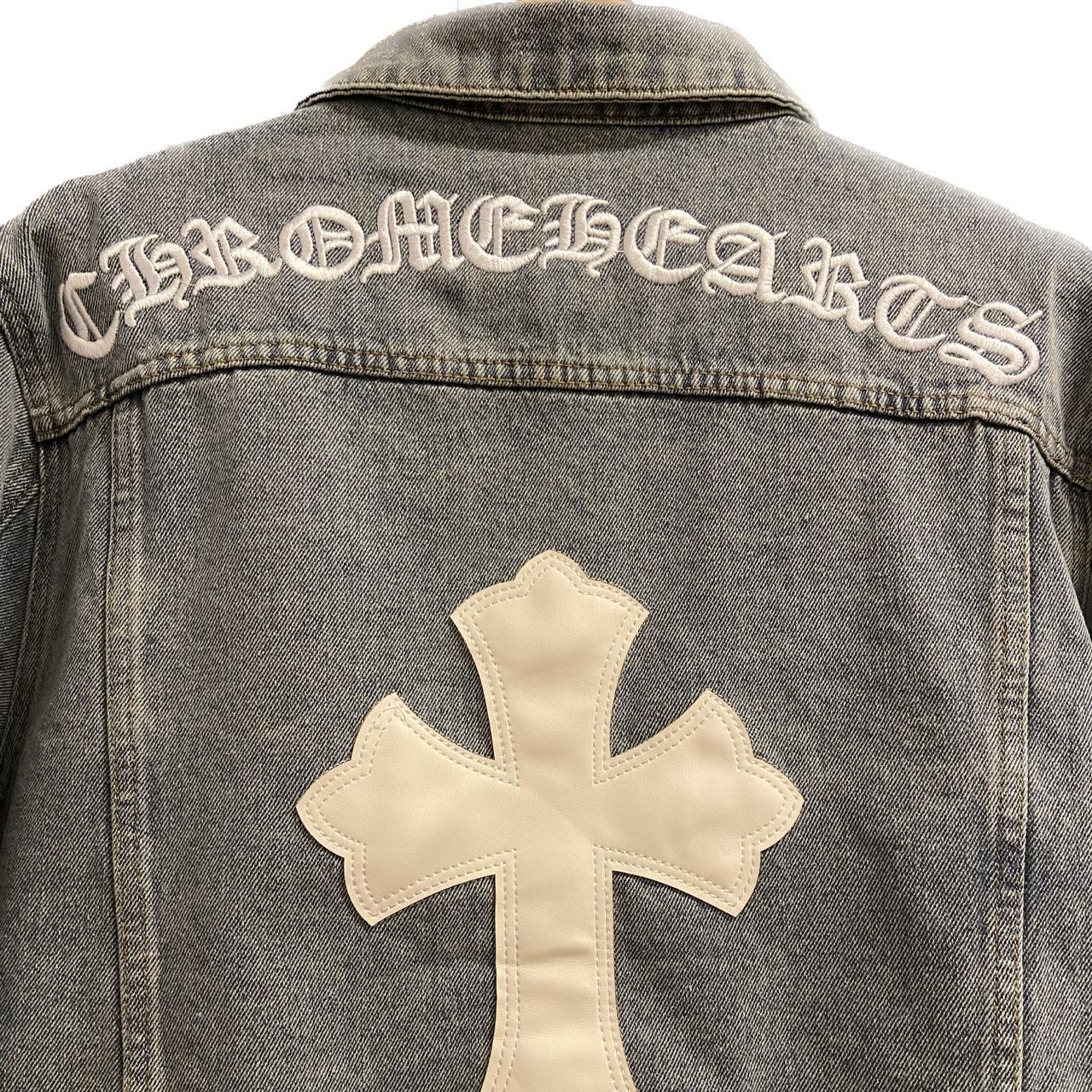 ⛓️ CHROME HEARTS ⛓️ Denim Jacket with Leather Cross... - Depop