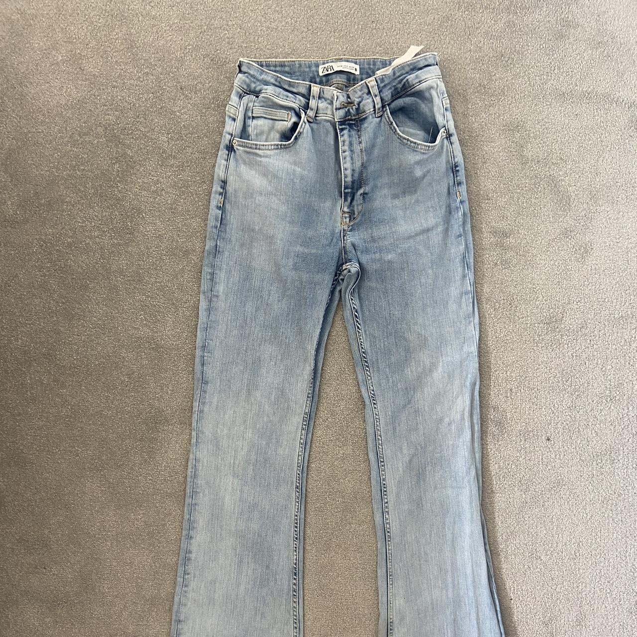 Denim Zara flared jeans with some grass stains at... - Depop