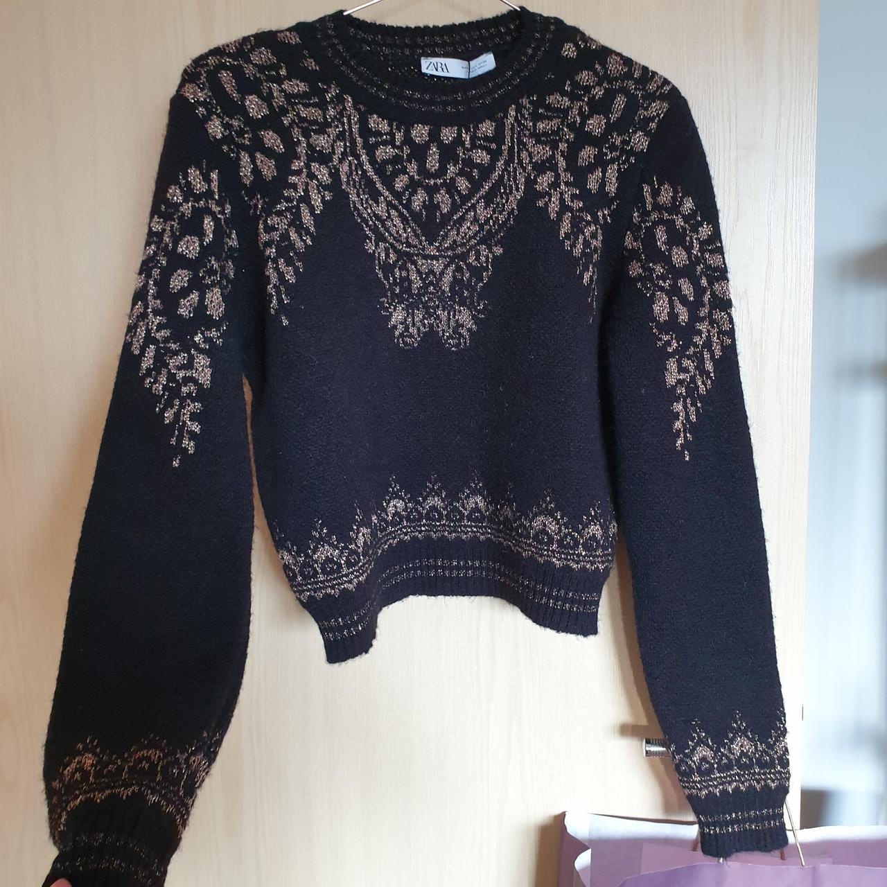 Black Zara jumper with golden thread details Never... - Depop