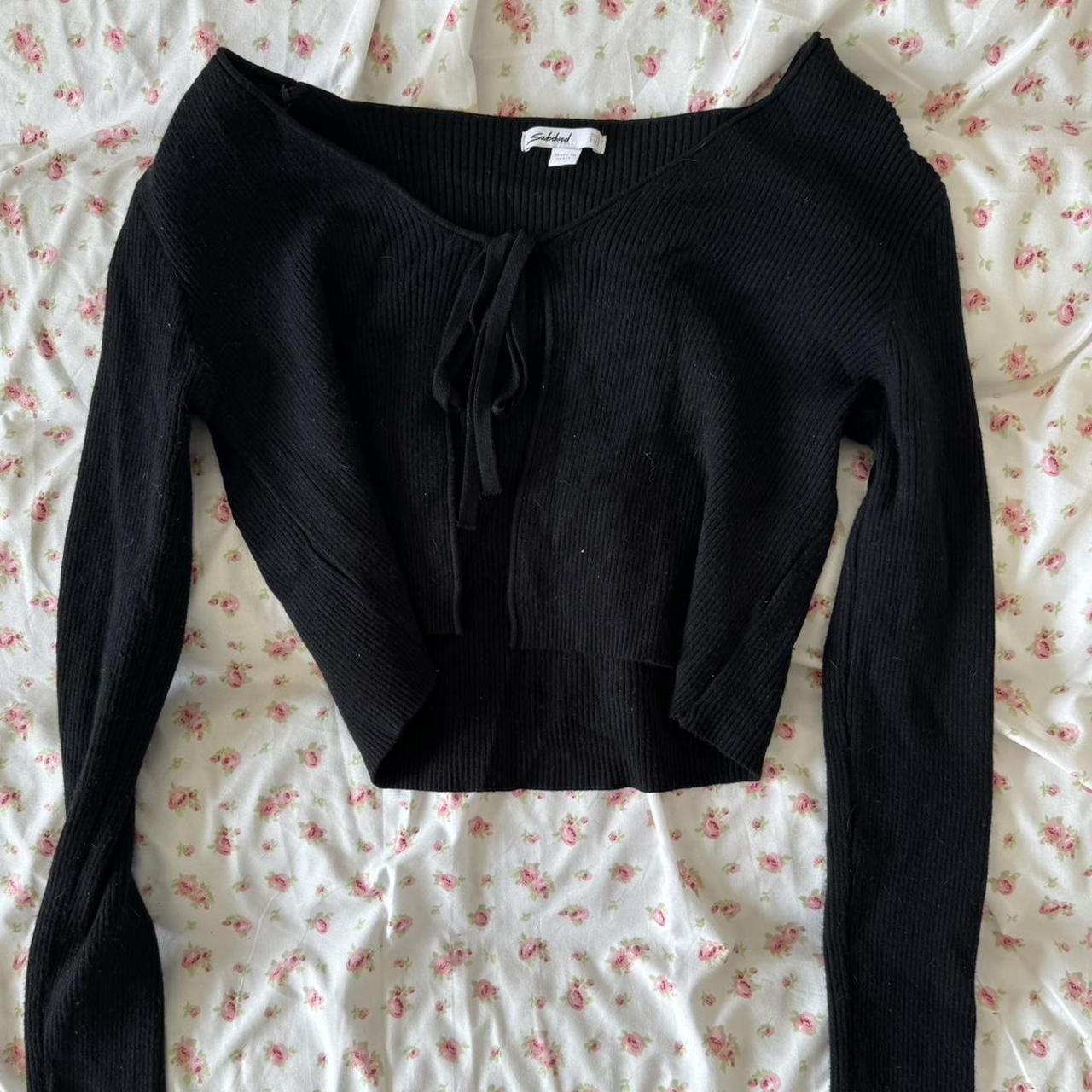 subdued black sweater/cardigan with tie size S - Depop
