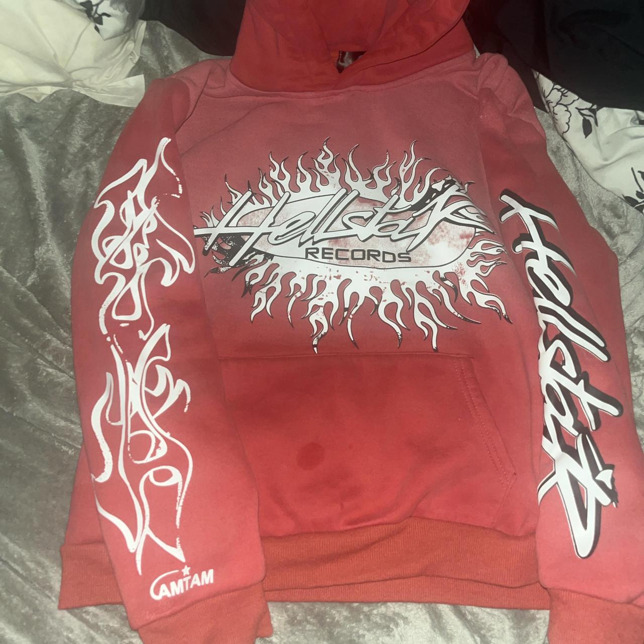 Red hellstar hoodie #hellstar has a stain on the... | Depop